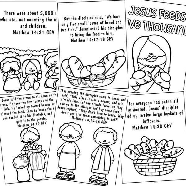 Jesus Feeds 5,000 Bible Story COLORING PAGES - Toddler Mom Diaries