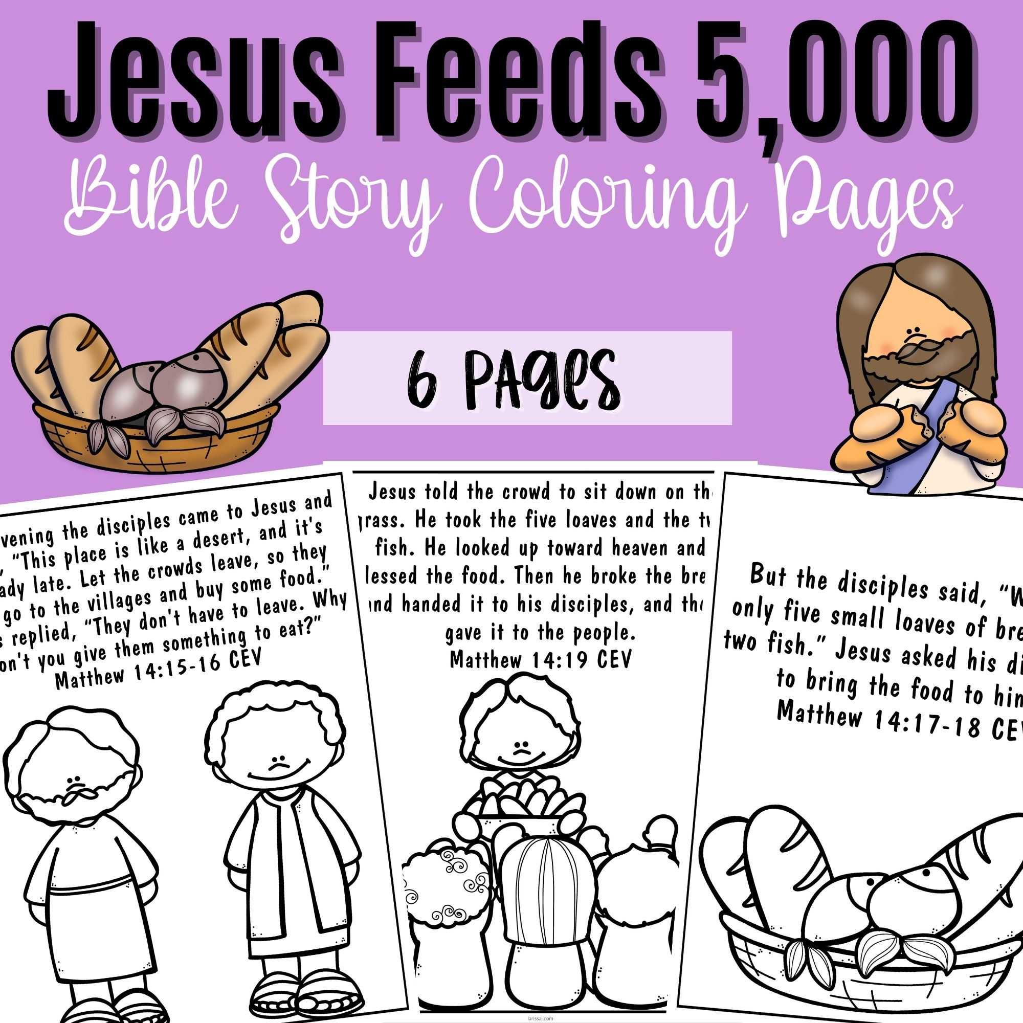 Jesus Feeds 5,000 Bible Story COLORING PAGES - Toddler Mom Diaries