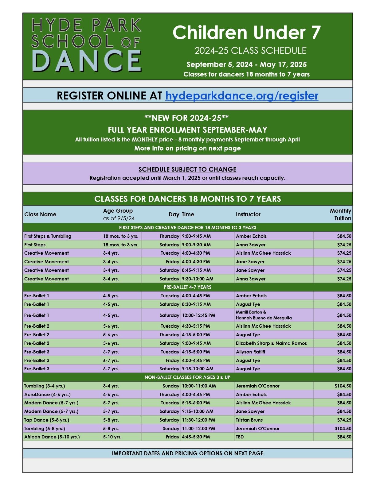 Hyde Park School of Dance - For Dancers Under 7
