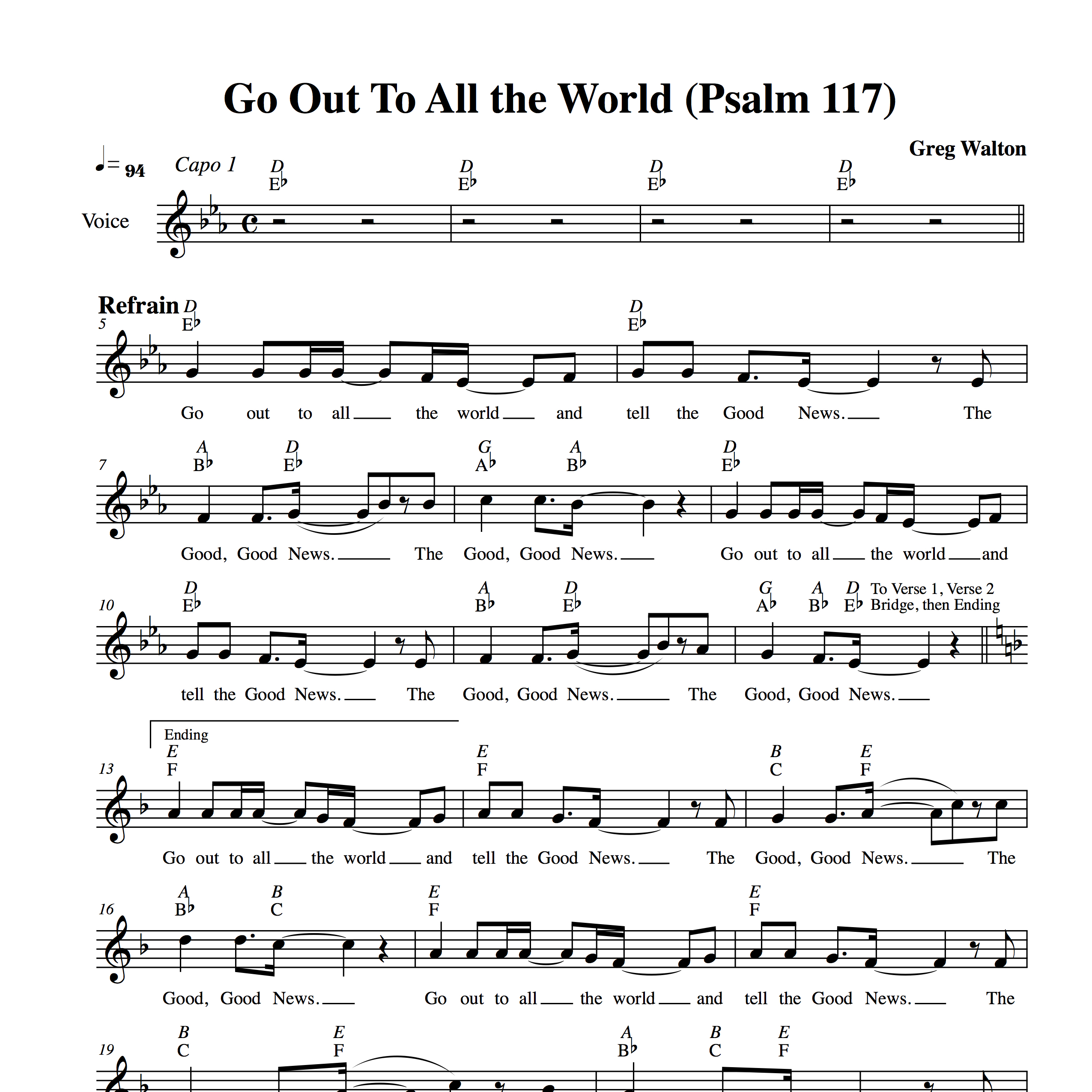 Go Out To All the World (Psalm 117) - Guitar/Vocal PDF - Greg Walton