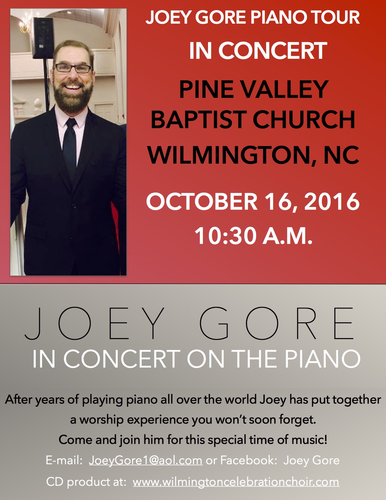 JOEY GORE-PIANO CONCERT @ Pine Valley Baptist Church - Oct 16, 2016, 10 ...