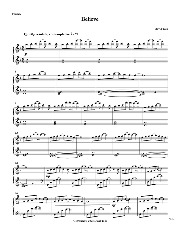 David Tolk - Peaceful Piano - Sheet Music