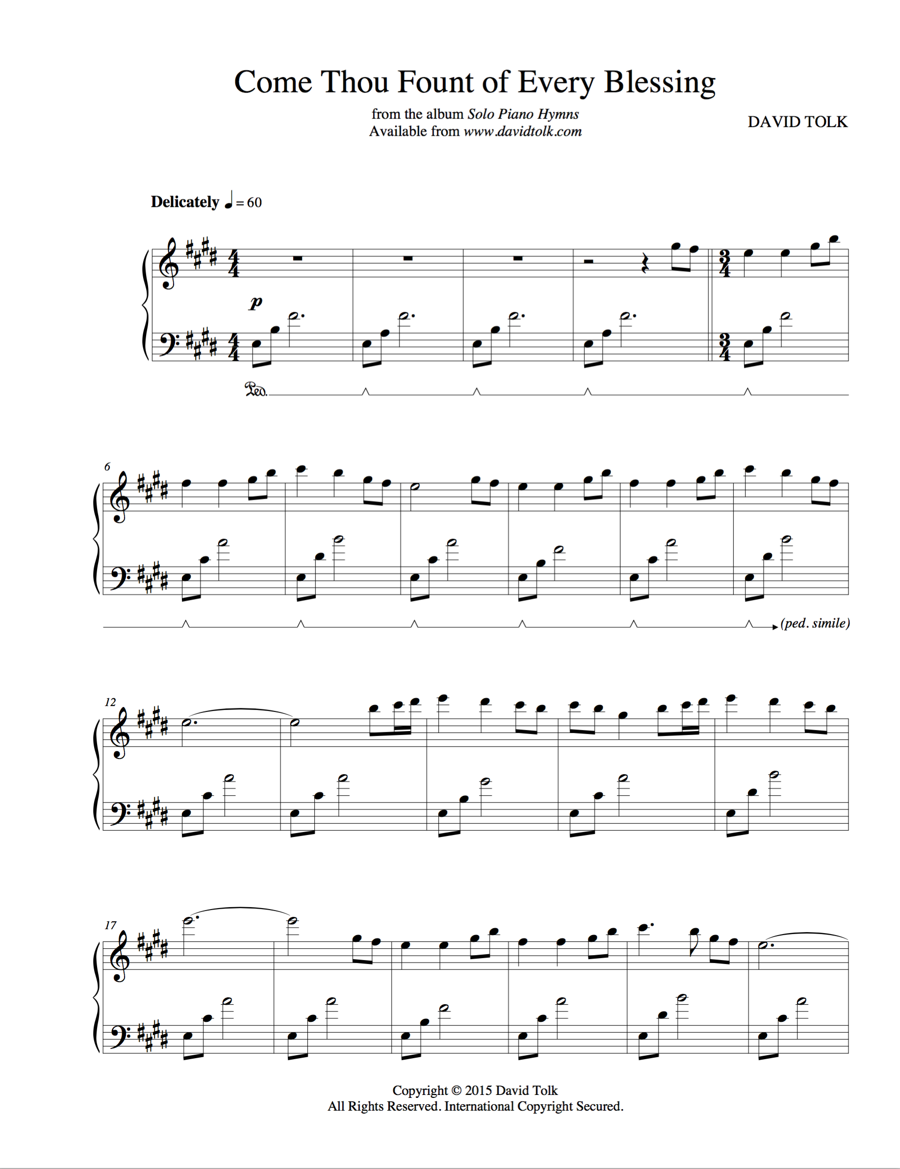 Sheet Music - Come Thou Fount of Every Blessing (Solo Piano) - David ...