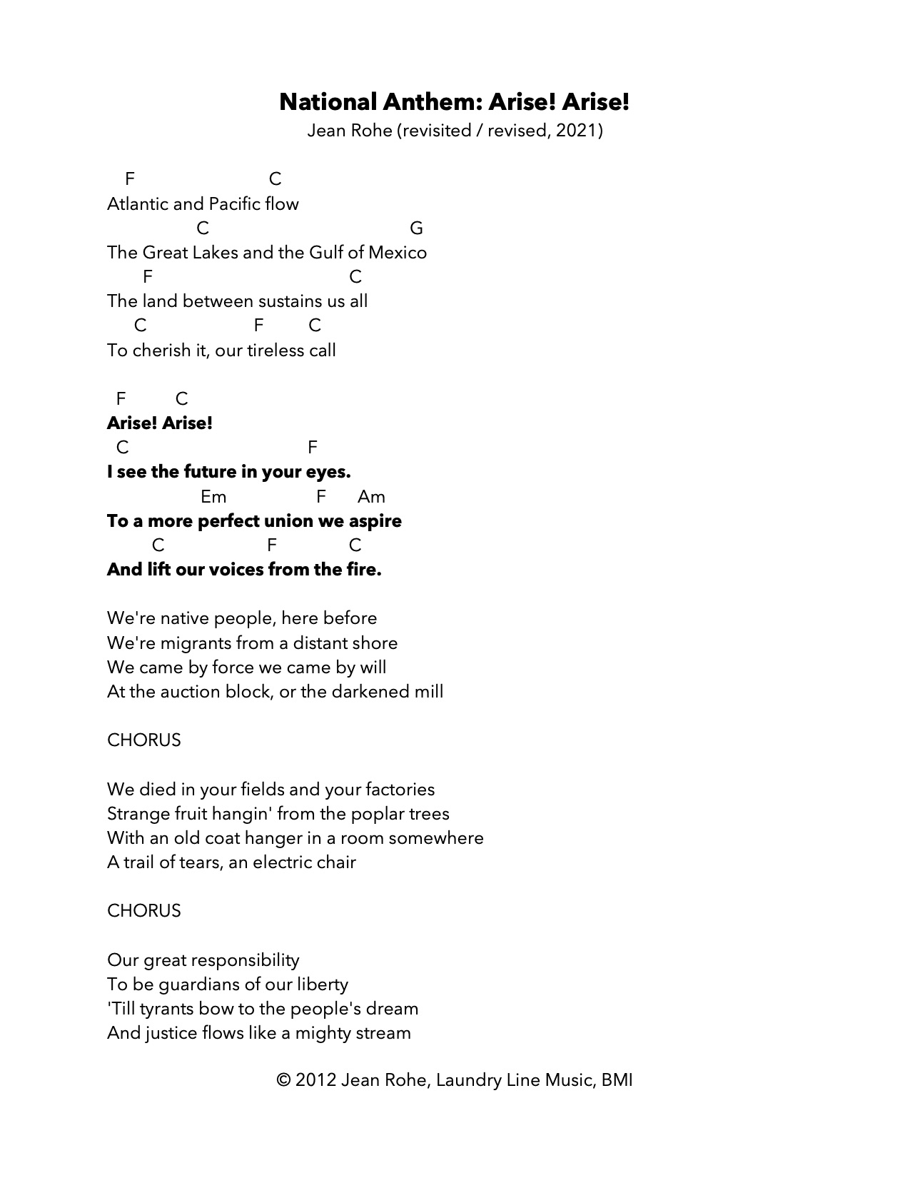 National Anthem Lyrics - Jean Rohe - Lyrics with chords - 2021 - Emma's ...