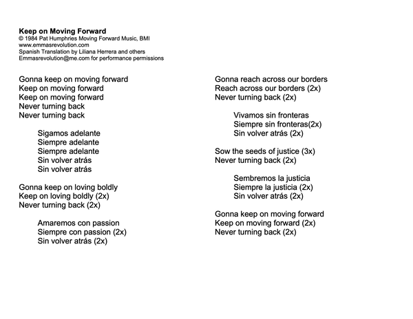 "Keep on Moving Forward/Sigamos Adelante" - Lyrics - Emma's Revolution