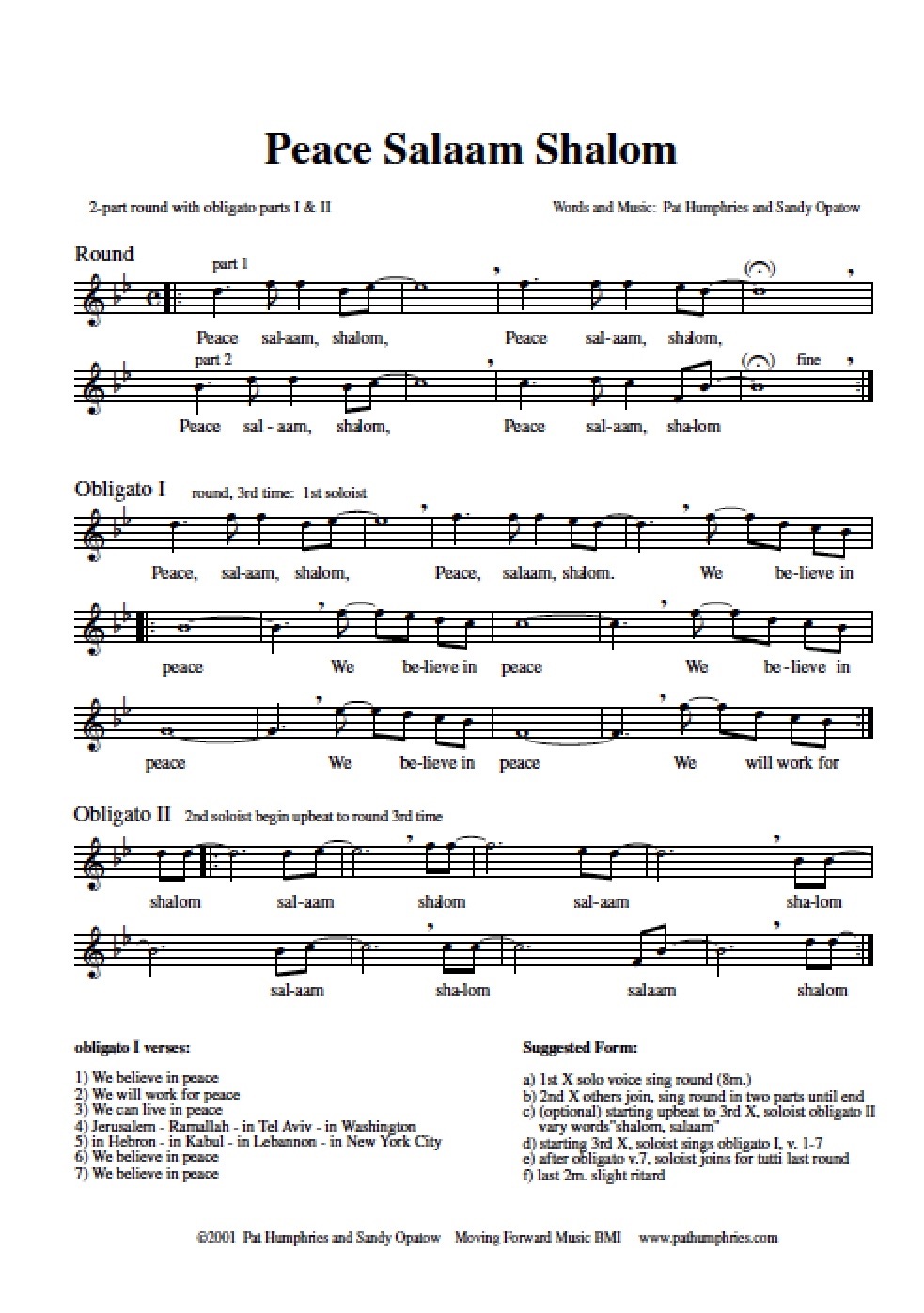 Peace Salaam Shalom Sheet Music (Download) - Emma's Revolution