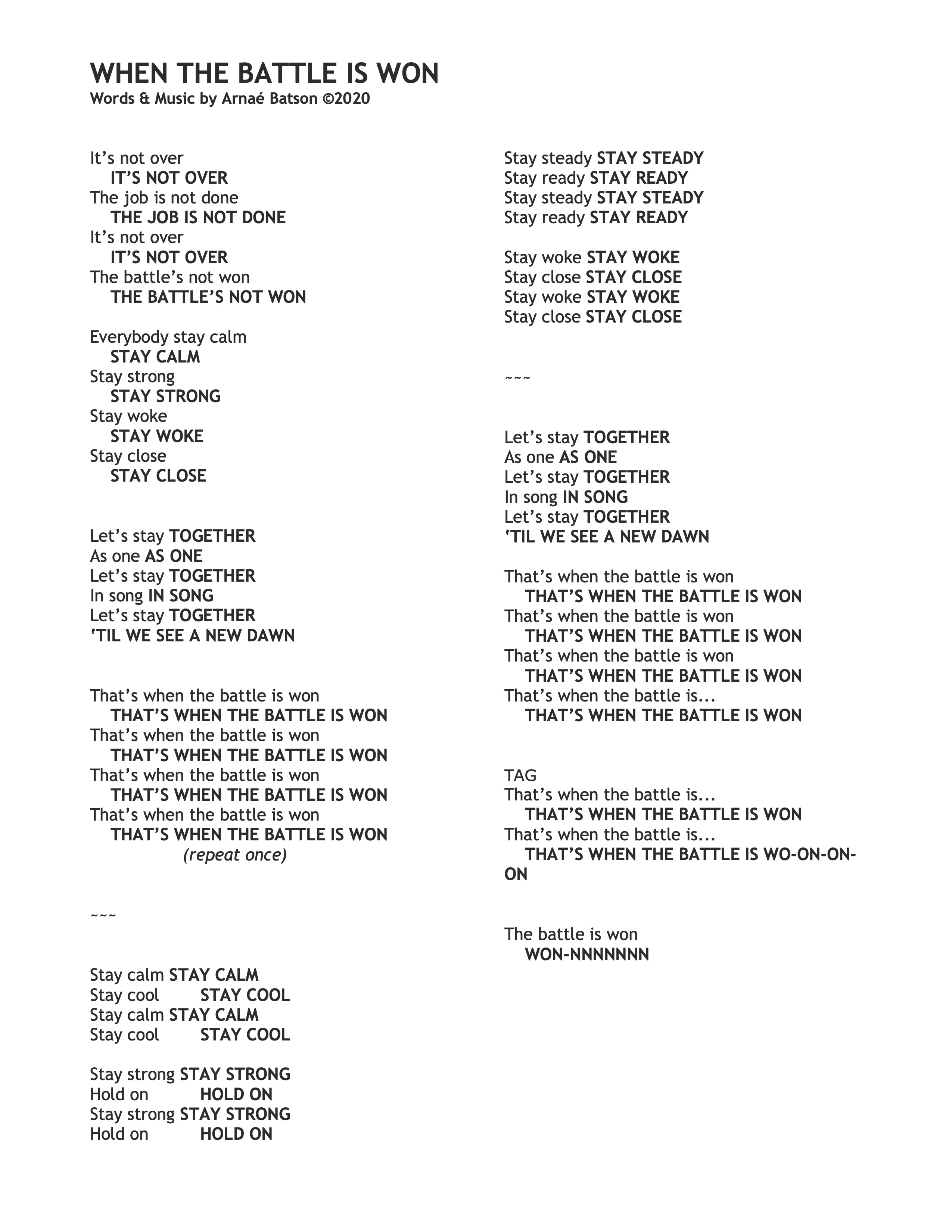 When The Battle Is Won - Arnaé Batson - Lyrics - Emma's Revolution