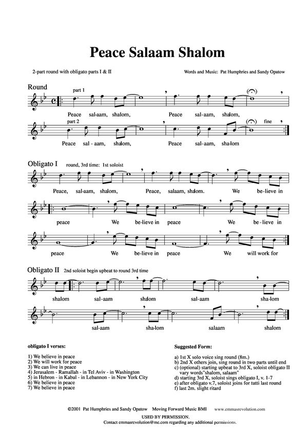 "Peace Salaam Shalom" Sheet Music - Emma's Revolution