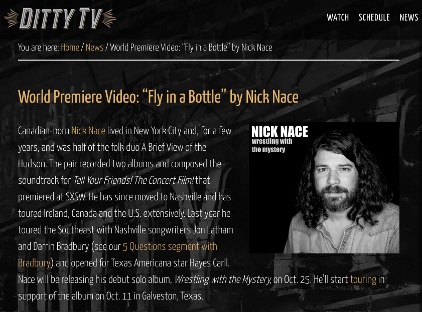 Music Video World Premiere on Ditty TV!
