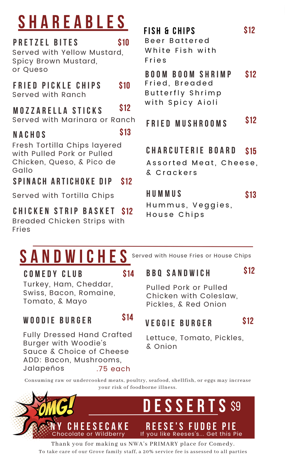 The Grove Comedy Club - Menus