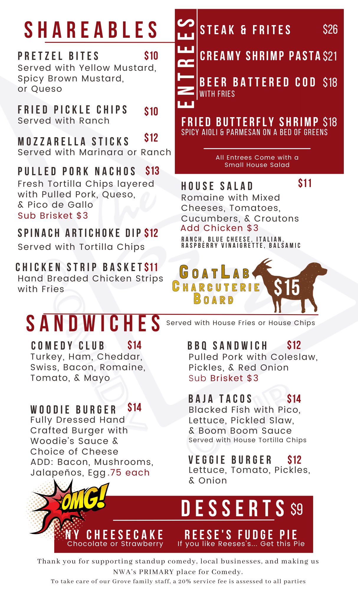 The Grove Comedy Club - Menus