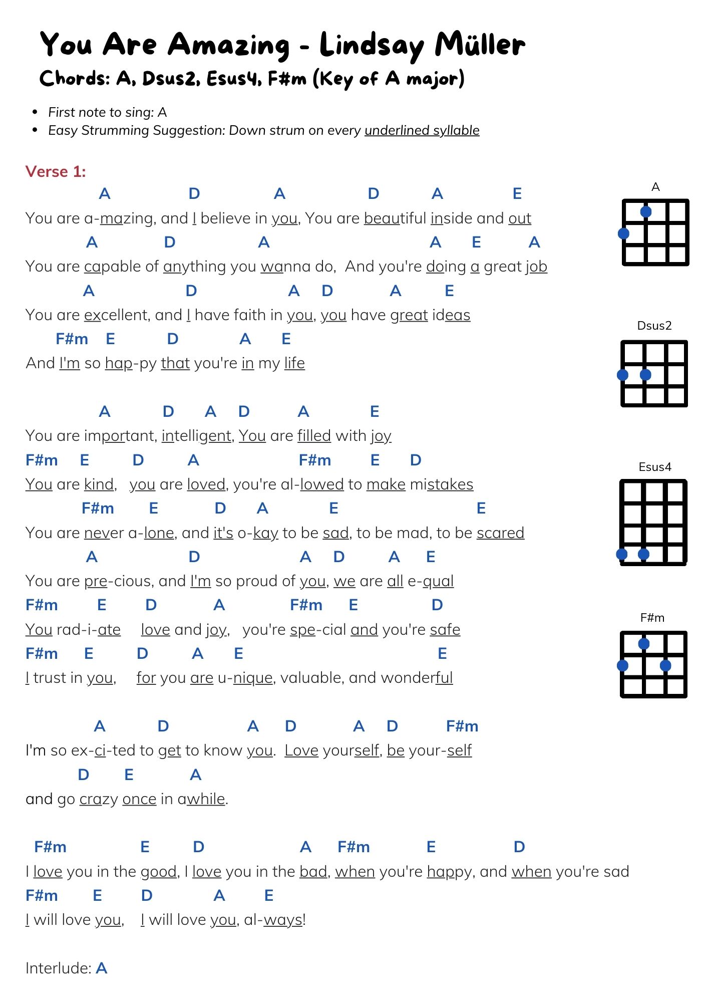 How to play "You Are Amazing" by Lindsay Müller on Ukulele || FREE PDF ...