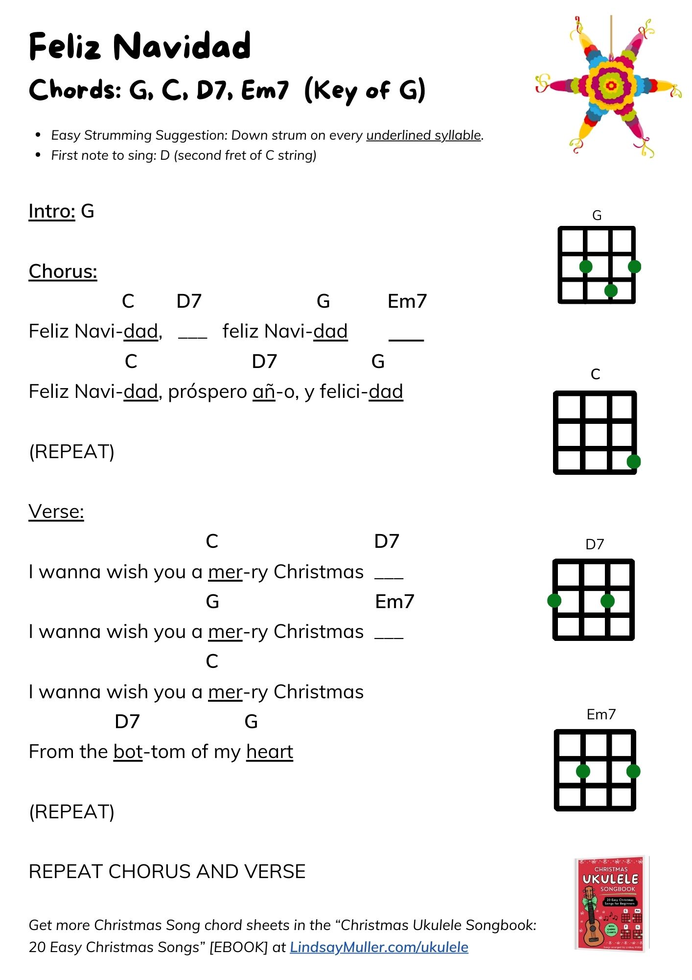 Ukulele Chord Sheet: "Feliz Navidad” | FREE PDF chord sheet for beginners!