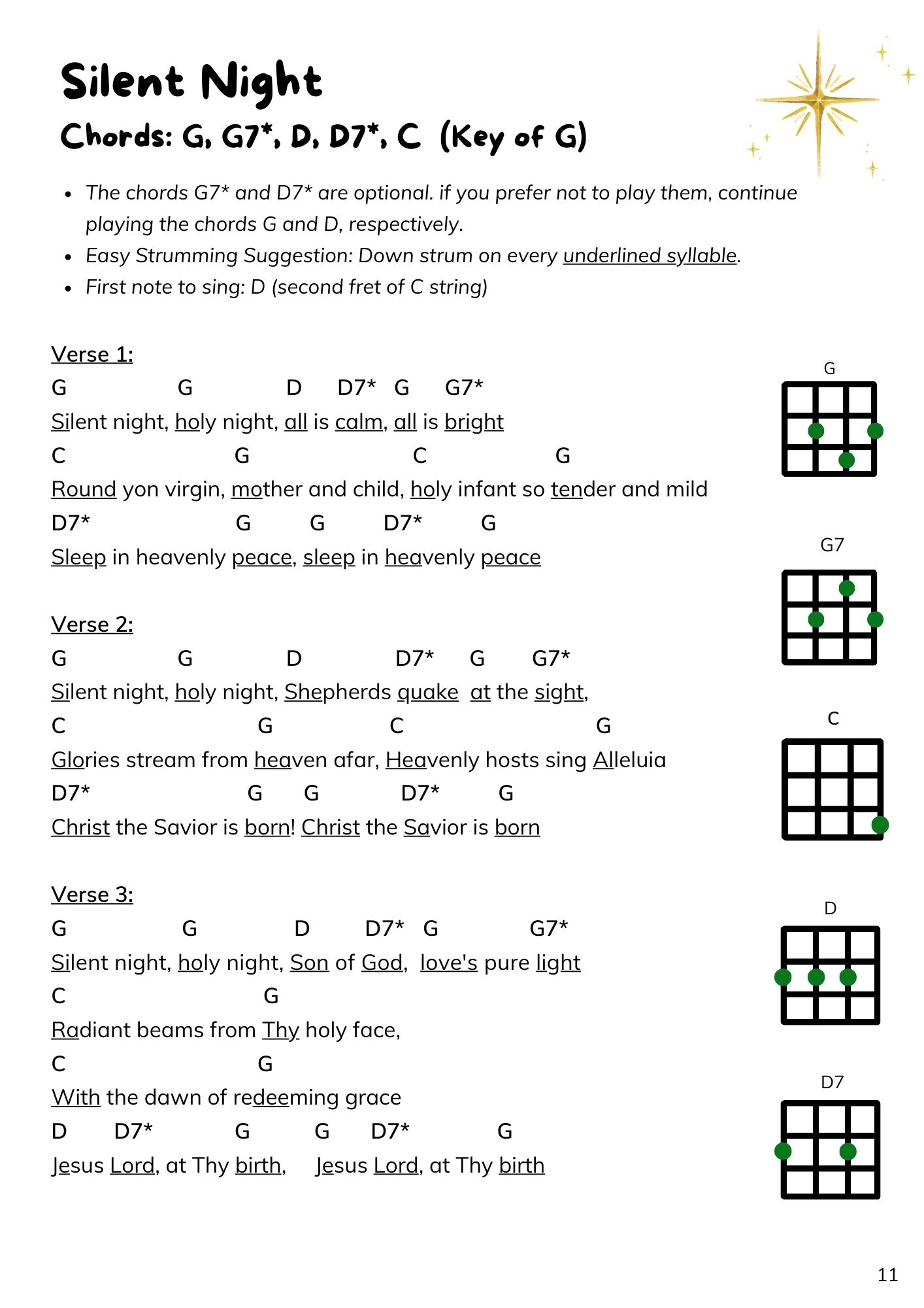 How to play "Silent Night” on Ukulele || FREE PDF chord sheet and ...