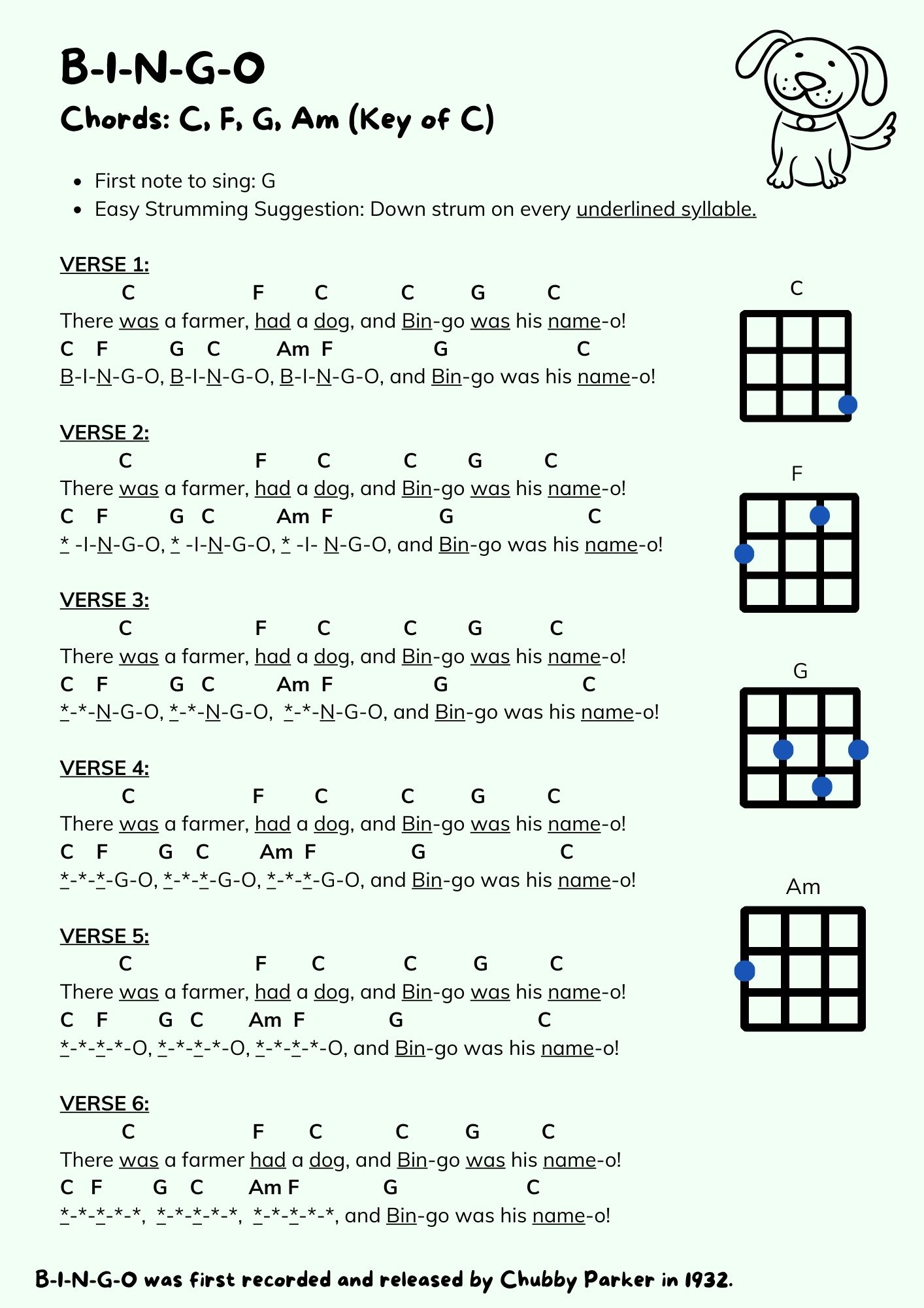 How to play "B-I-N-G-O” on Ukulele || FREE PDF chord sheet and tutorial ...