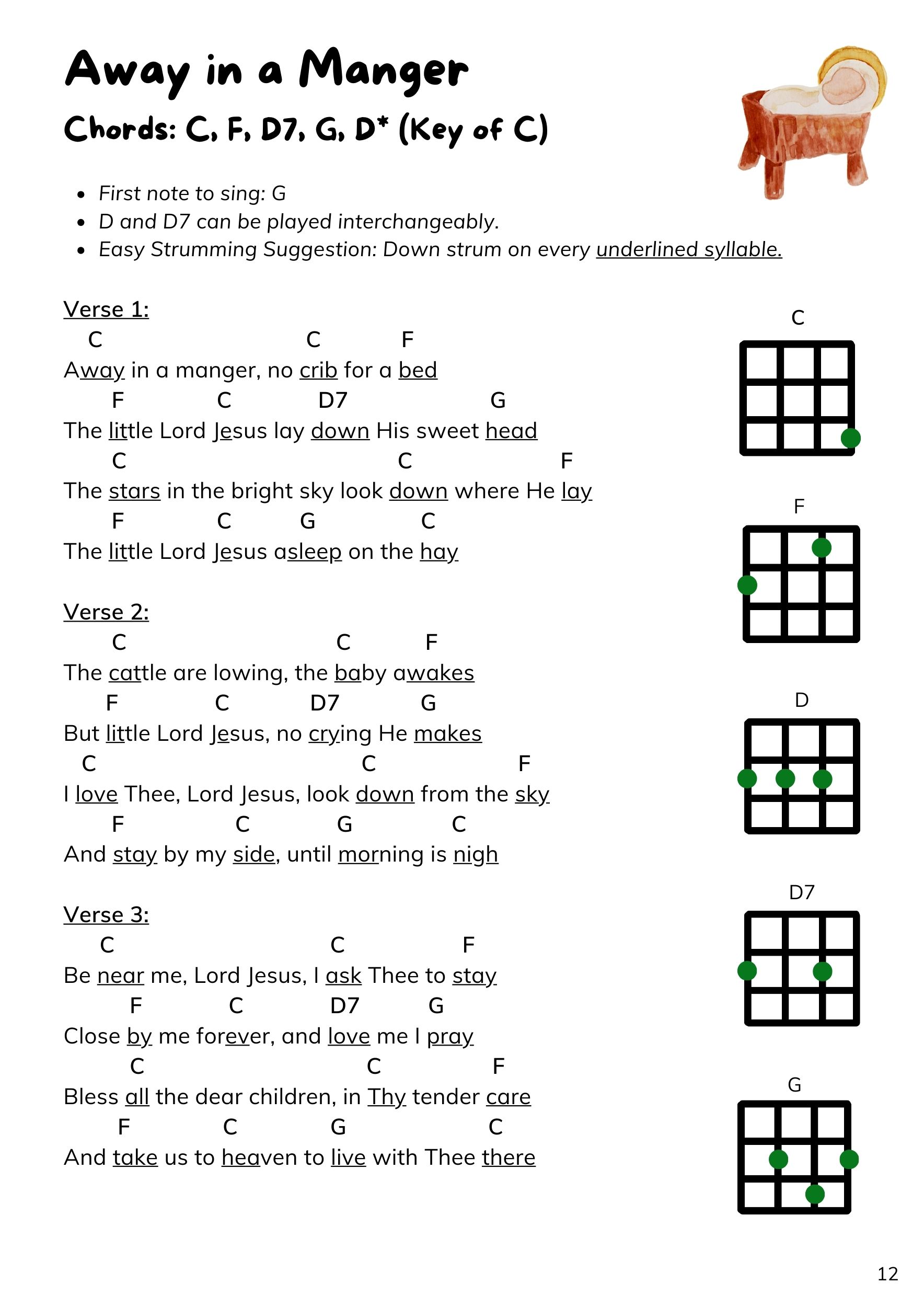 How to play "Away In A Manger” on Ukulele || FREE PDF chord sheet and ...