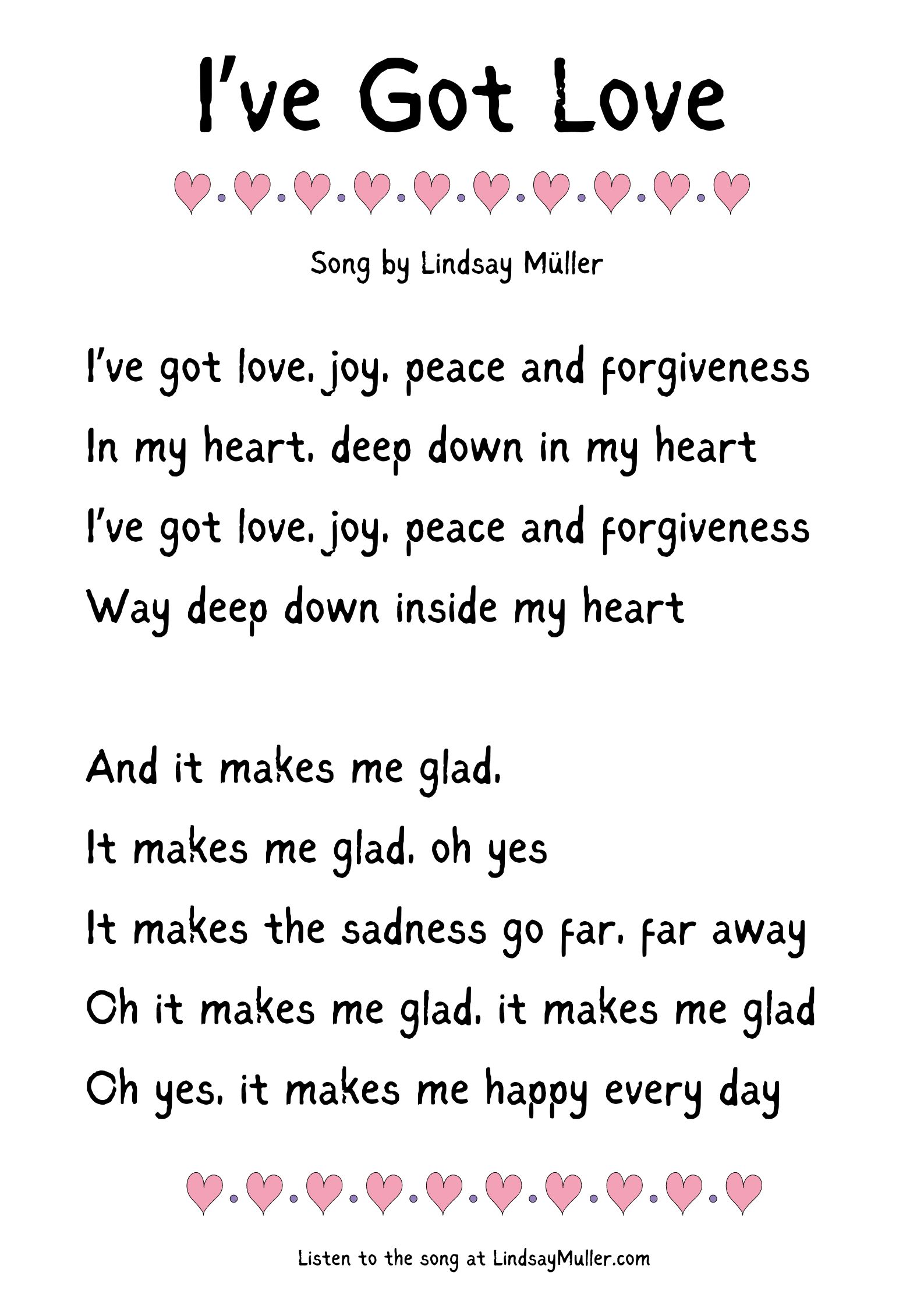 "I've Got Love" by Lindsay Müller: FREE Lyric Sheet