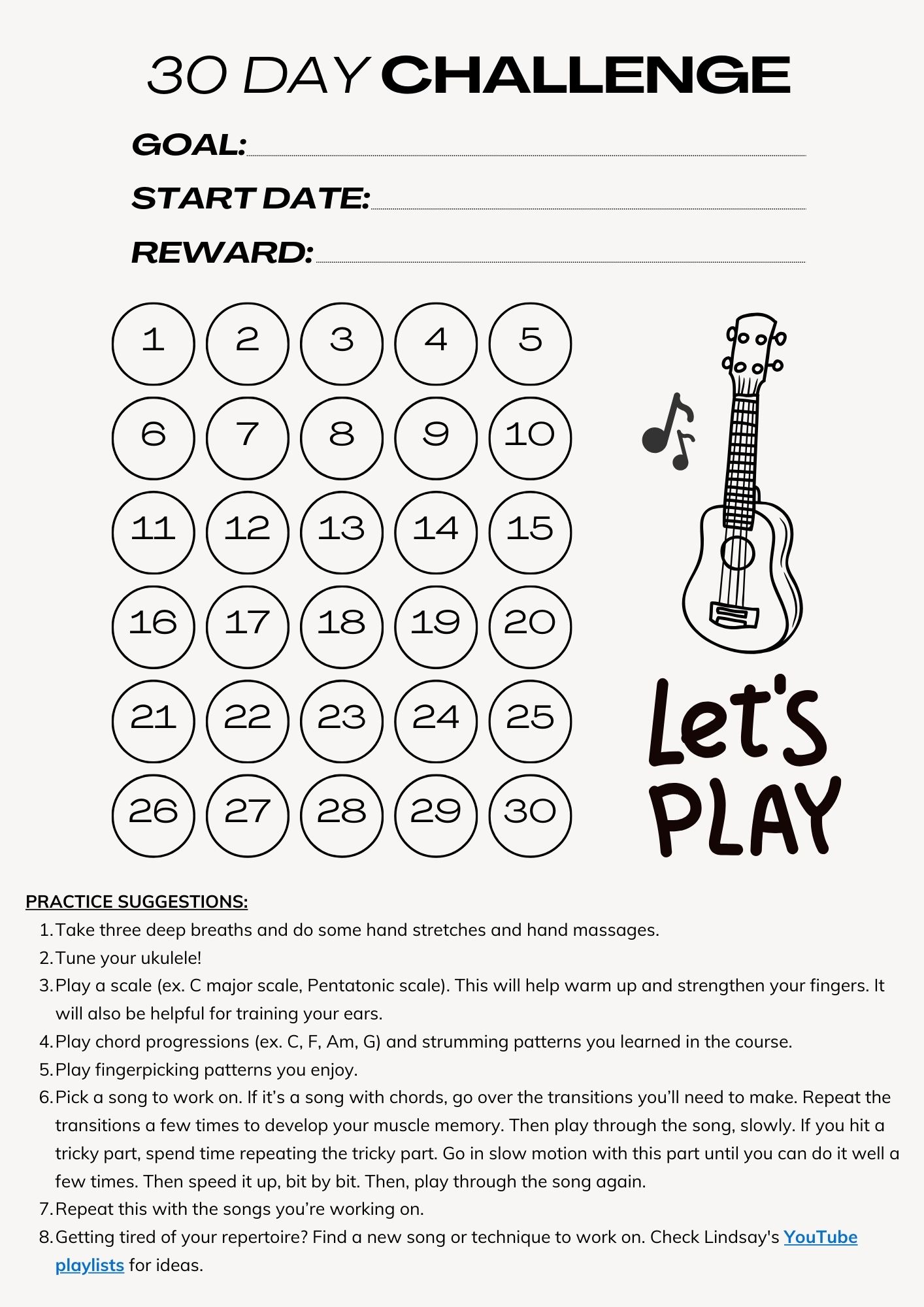 FREE Daily Practice Tracker for Beginner Ukulele Players