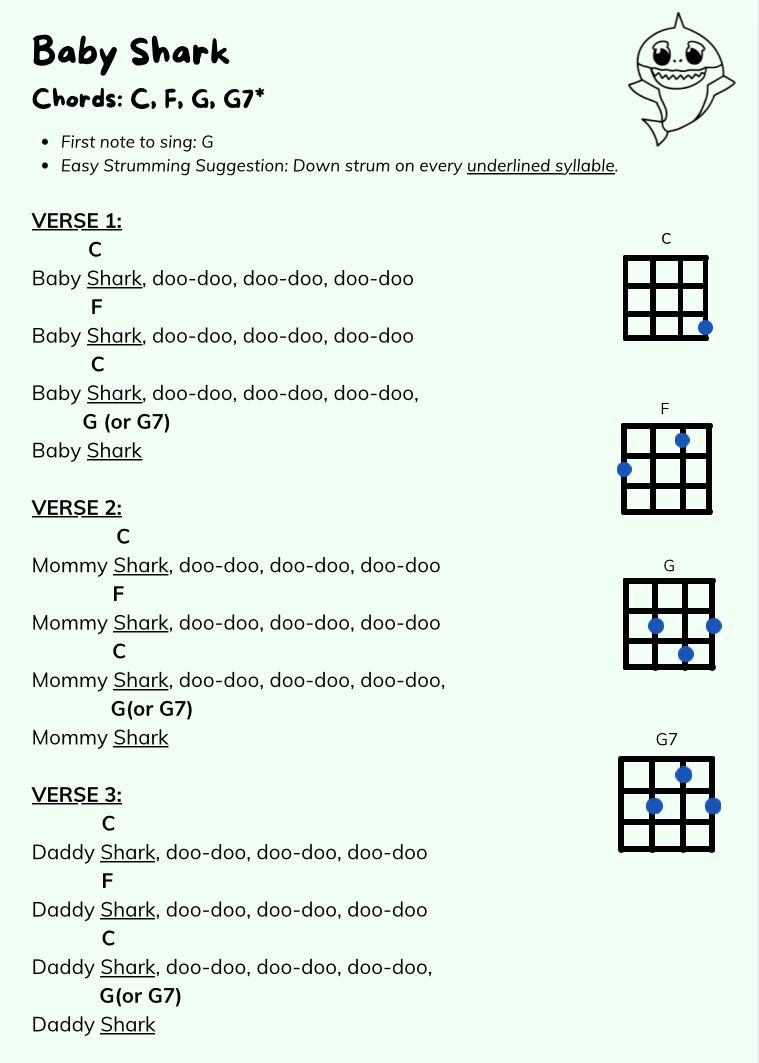 How to play "Baby Shark" on Ukulele || FREE PDF chord sheet and ...