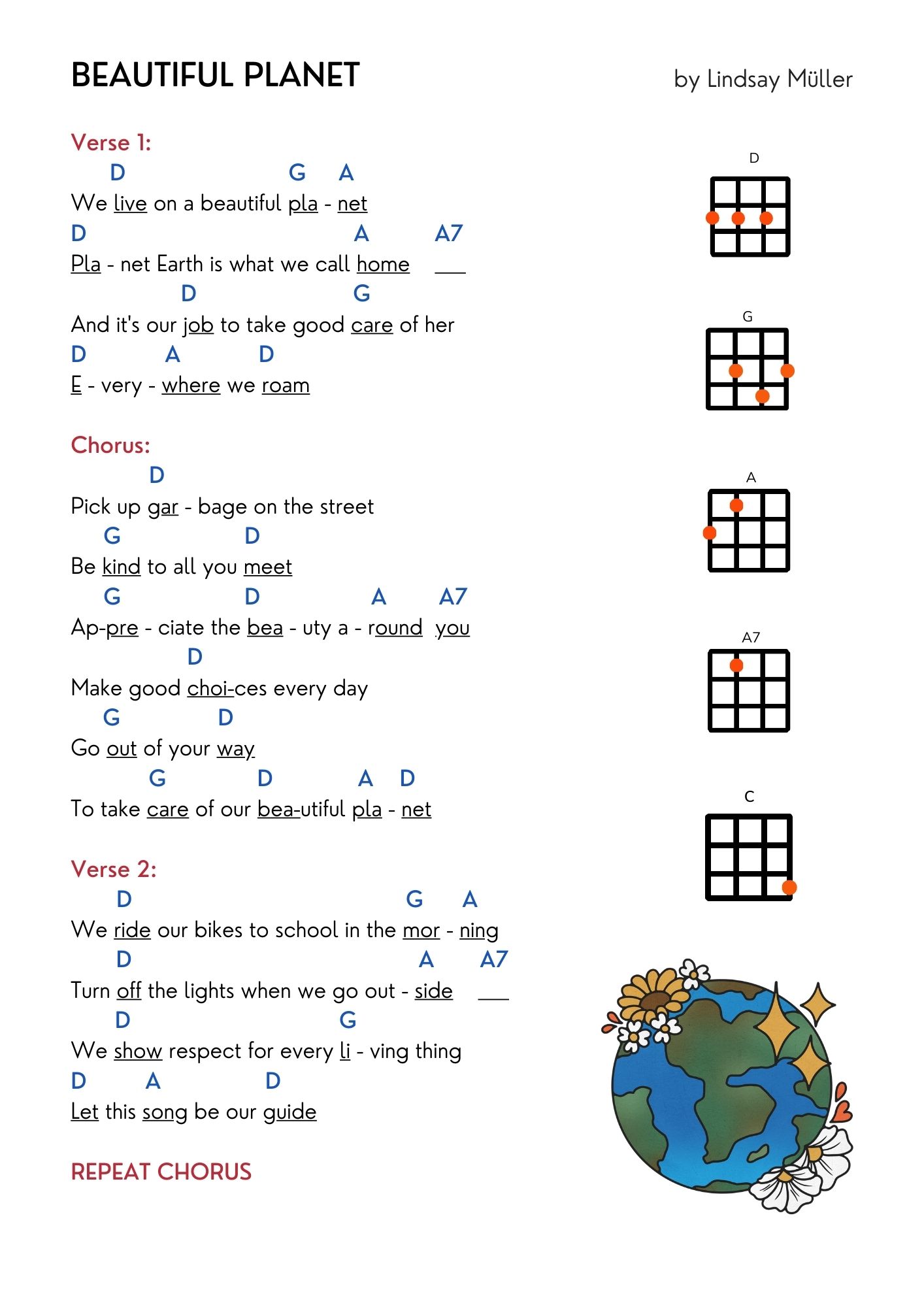 Chords and Lyrics for "Beautiful Planet" by Lindsay Müller