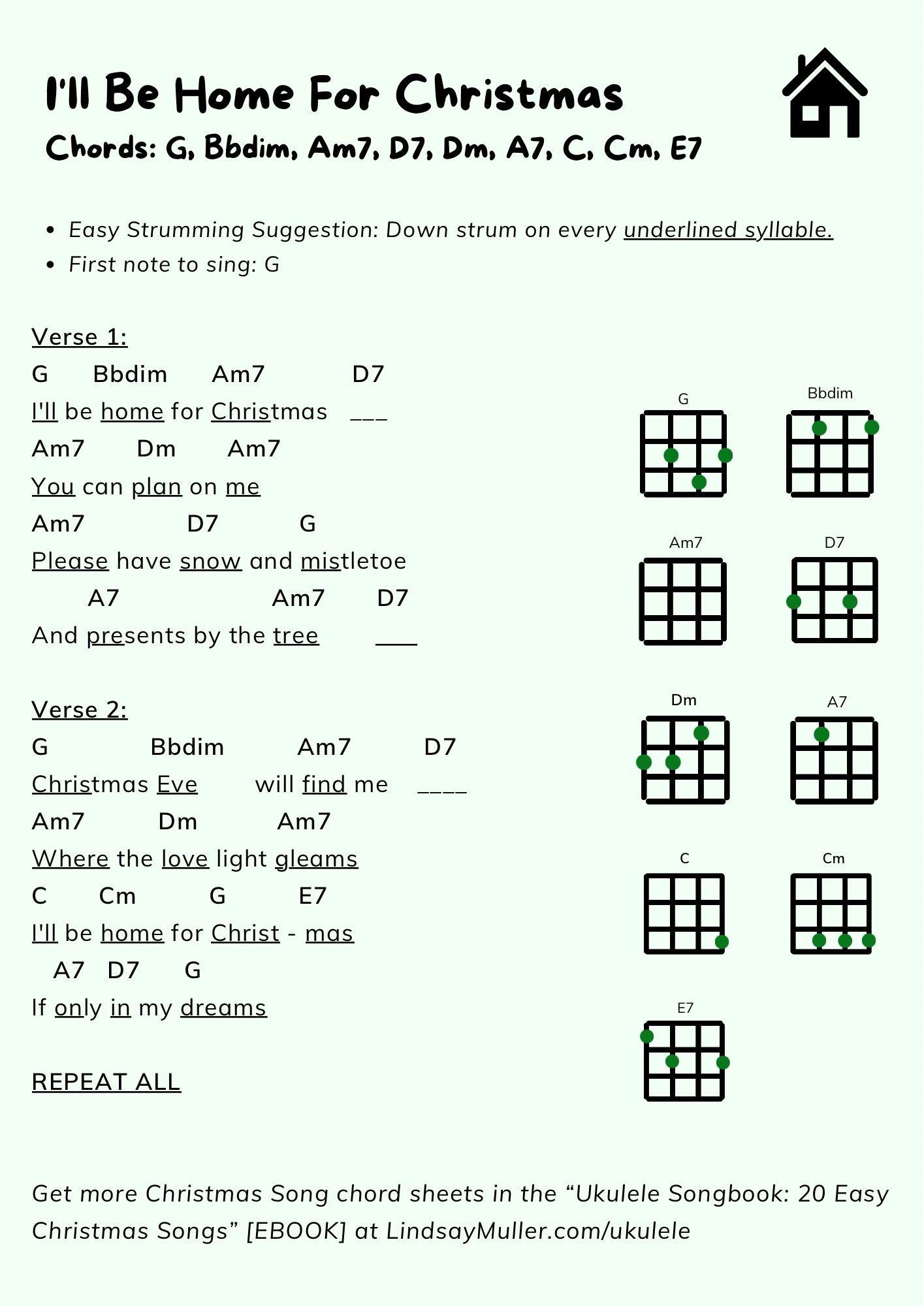 How to play "I’ll Be Home For Christmas” on Ukulele || FREE PDF chord ...