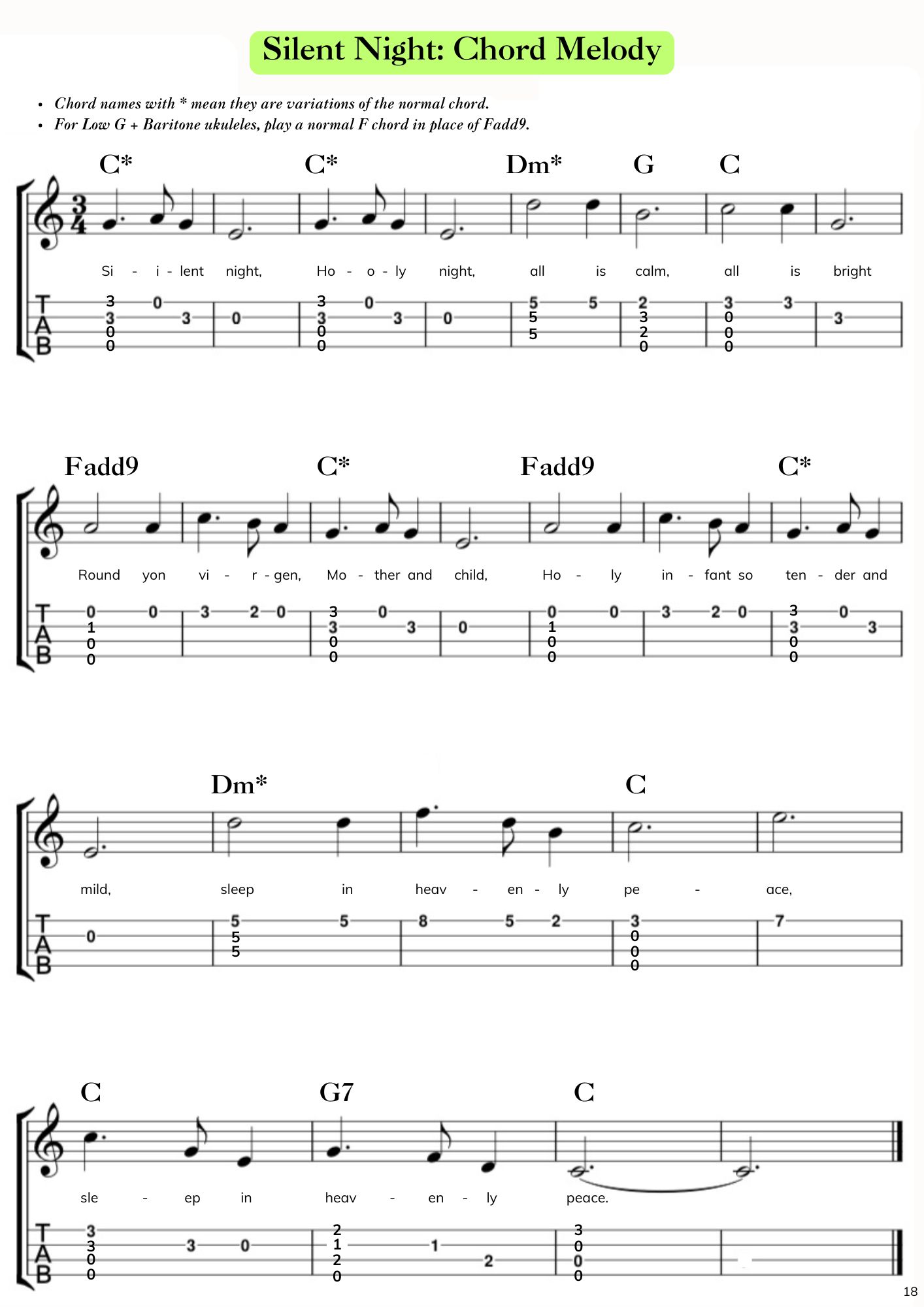 Ukulele Chords Silent Night Silent Night On Piano, Guitar And Ukulele