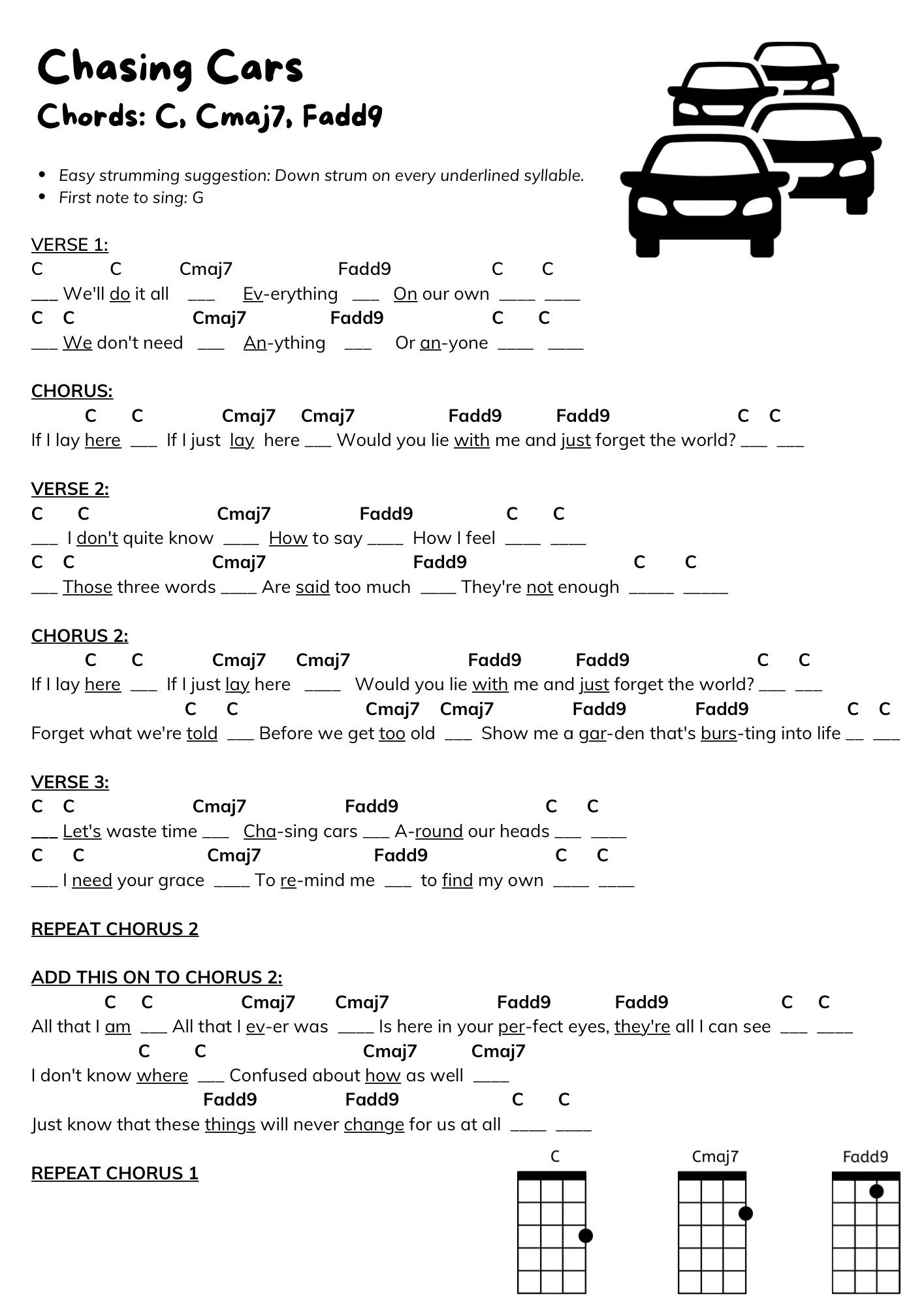 How to play "Chasing Cars” by Snow Patrol on Ukulele || FREE PDF chord ...