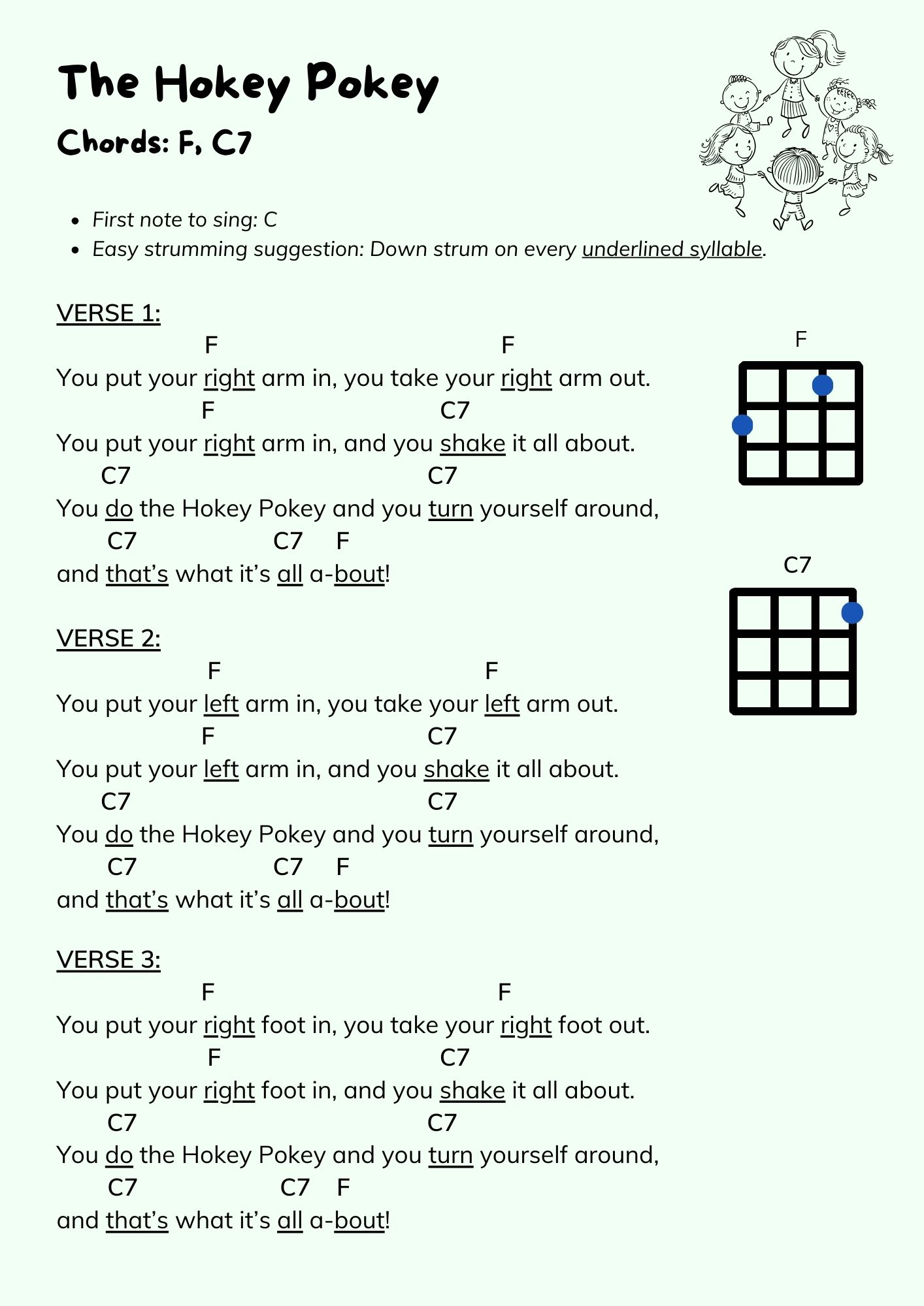 How to play "The Hokey Pokey" on Ukulele || FREE PDF chord sheet and ...