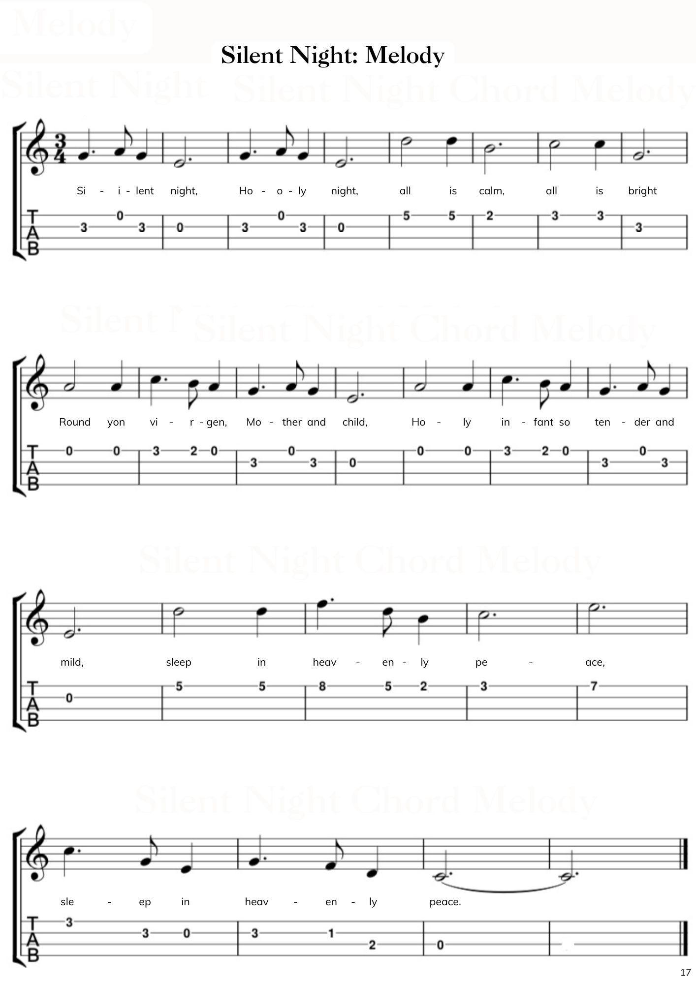 Silent Night: FREE Ukulele TABs for Melody + Chord Melody