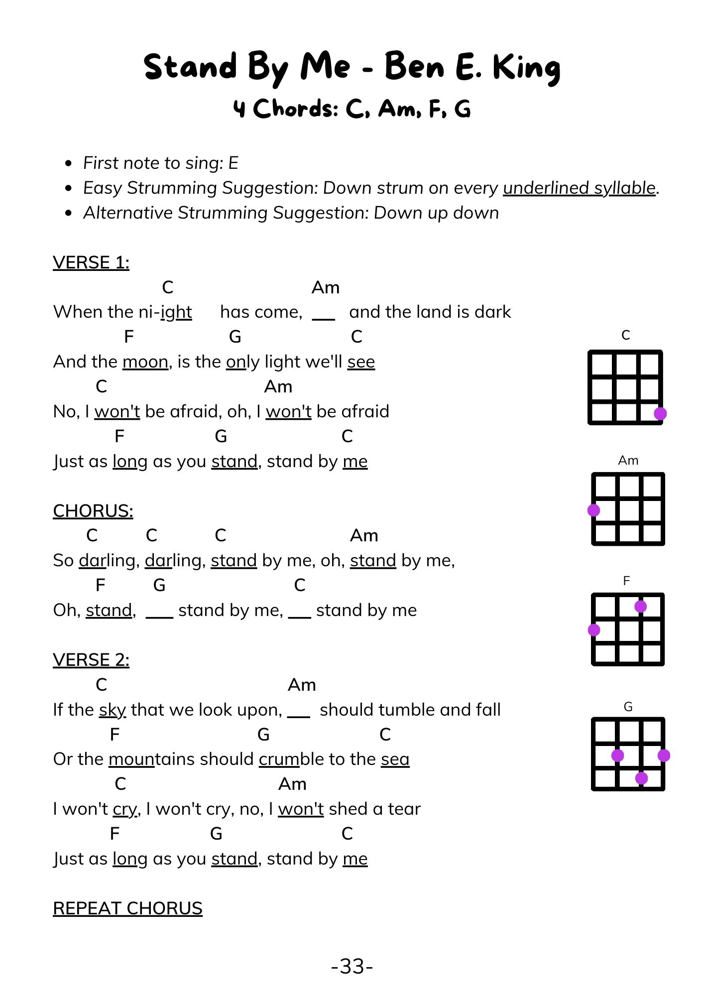 How to play "Stand By Me" by Ben E. King on Ukulele: Free Chord Sheet ...