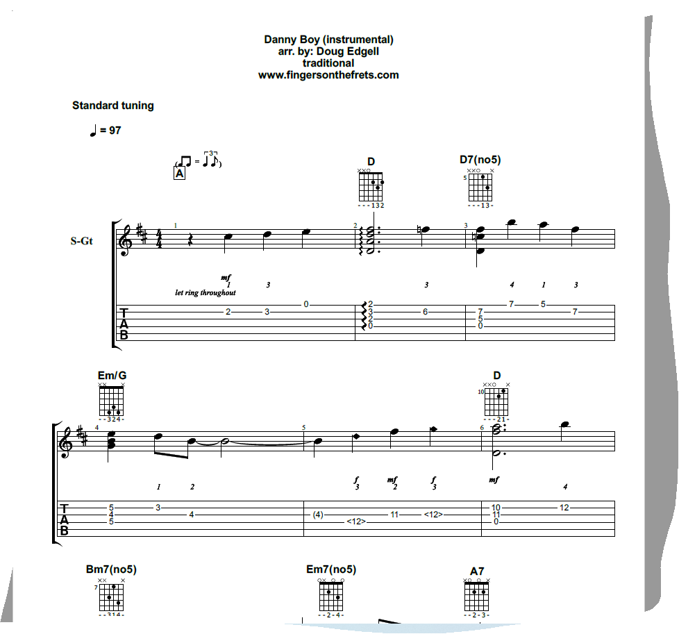 Danny Boy 2023 instrumental - fingersonthefrets.com