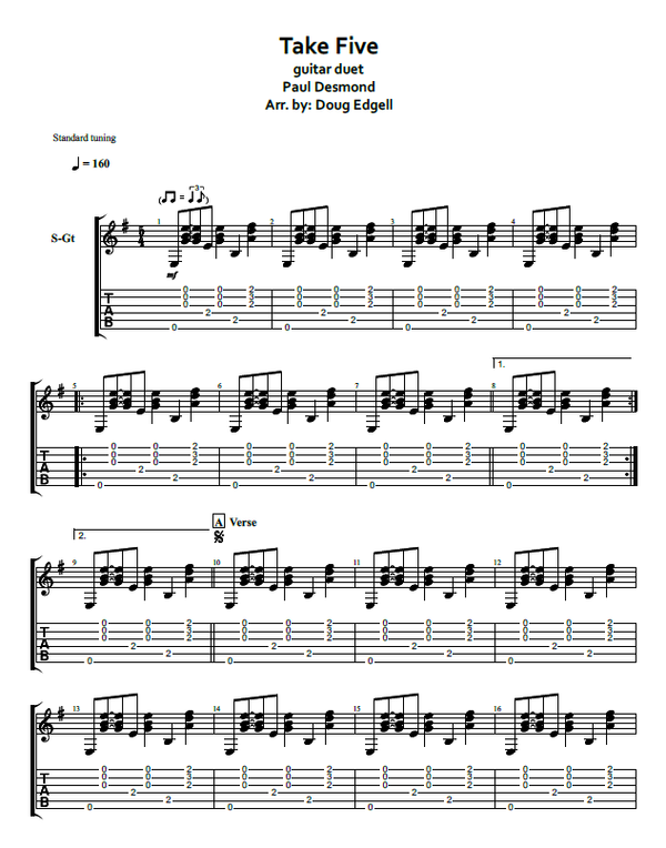 Take Five rhythm guitar - fingersonthefrets.com