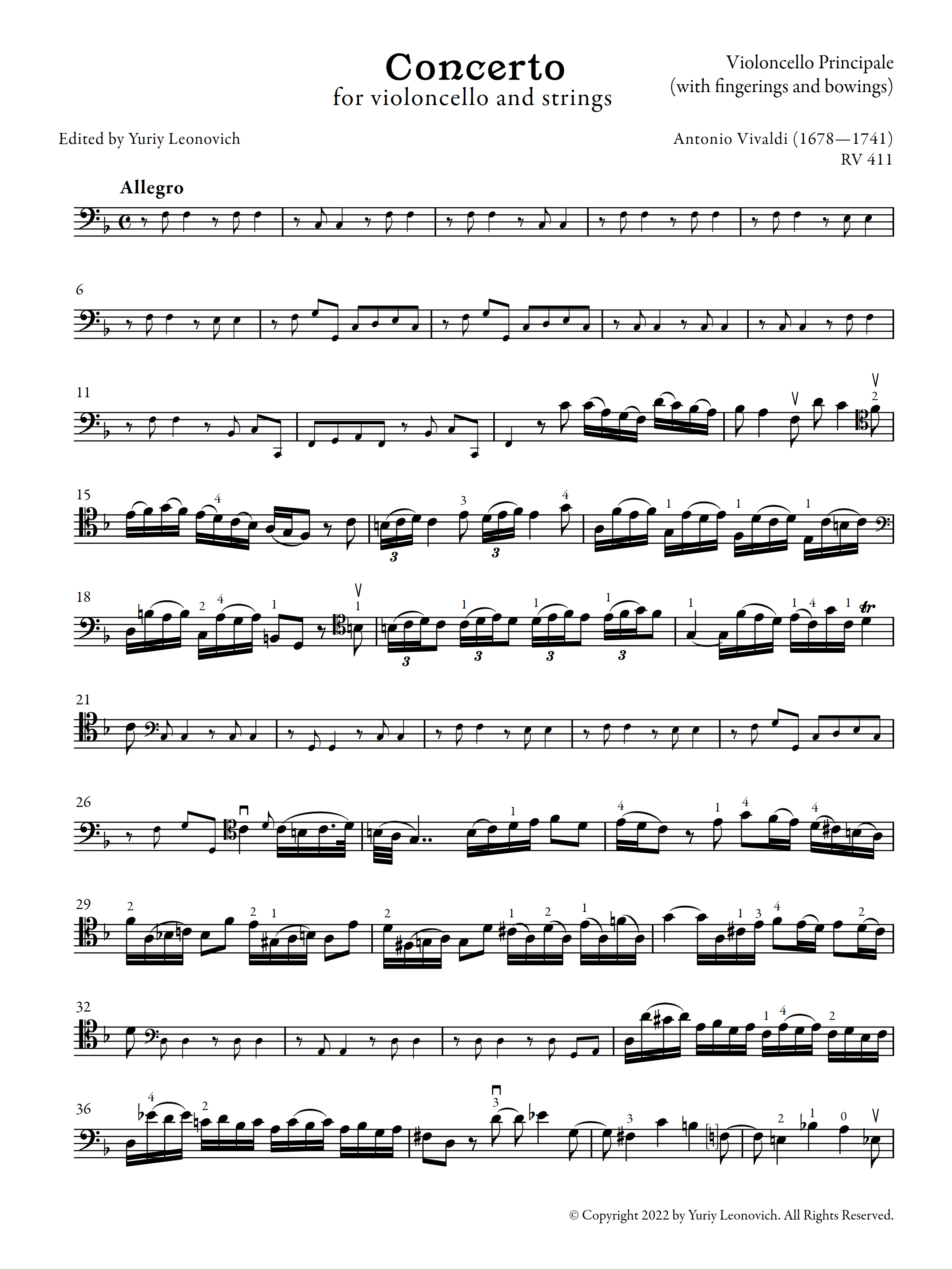 Vivaldi - Cello Concerto in F major, RV 411 (Urtext Edition, Piano ...