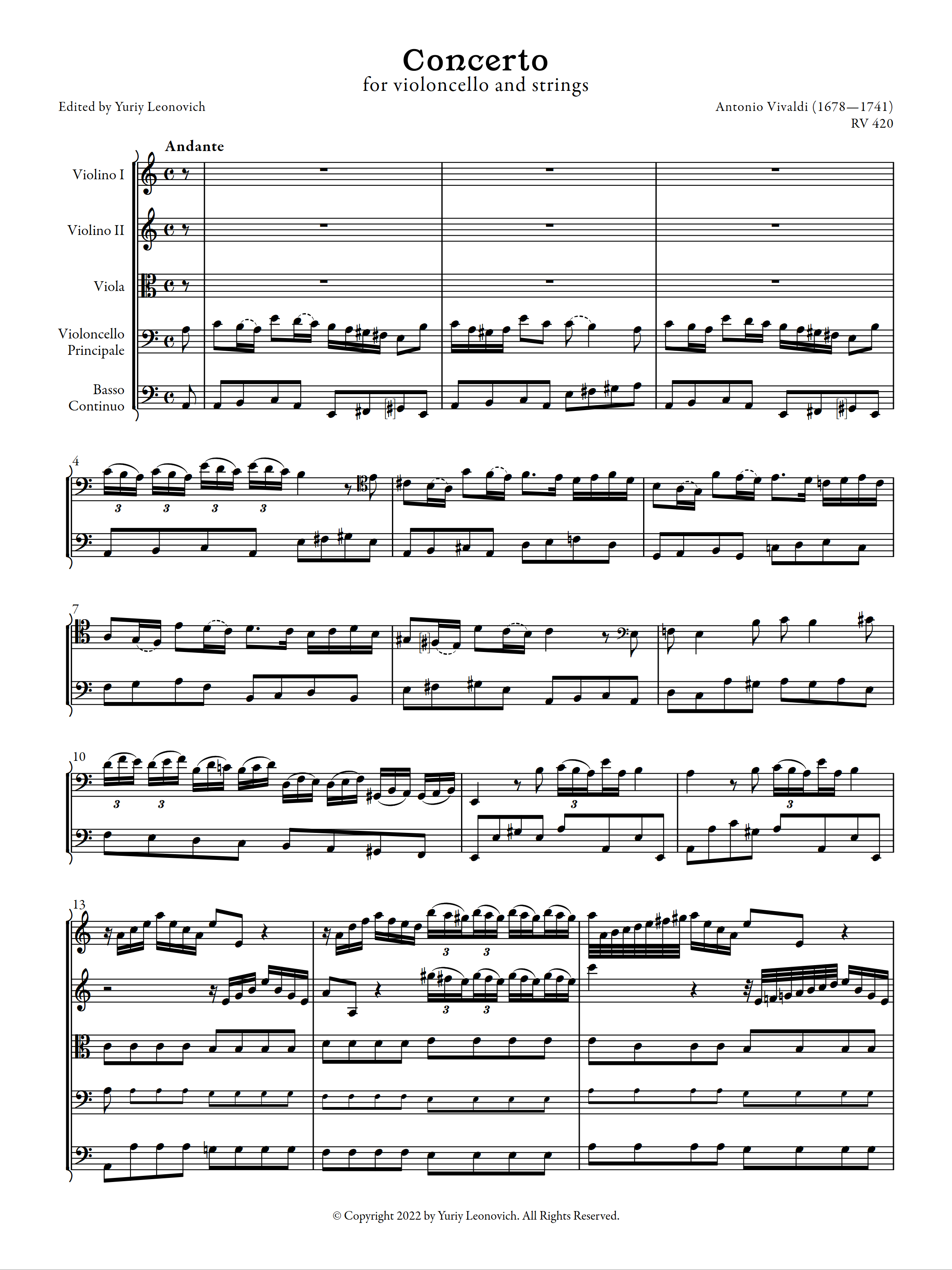 Vivaldi - Cello Concerto in A minor, RV 420 (Urtext Edition) - Yuriy Leonovich