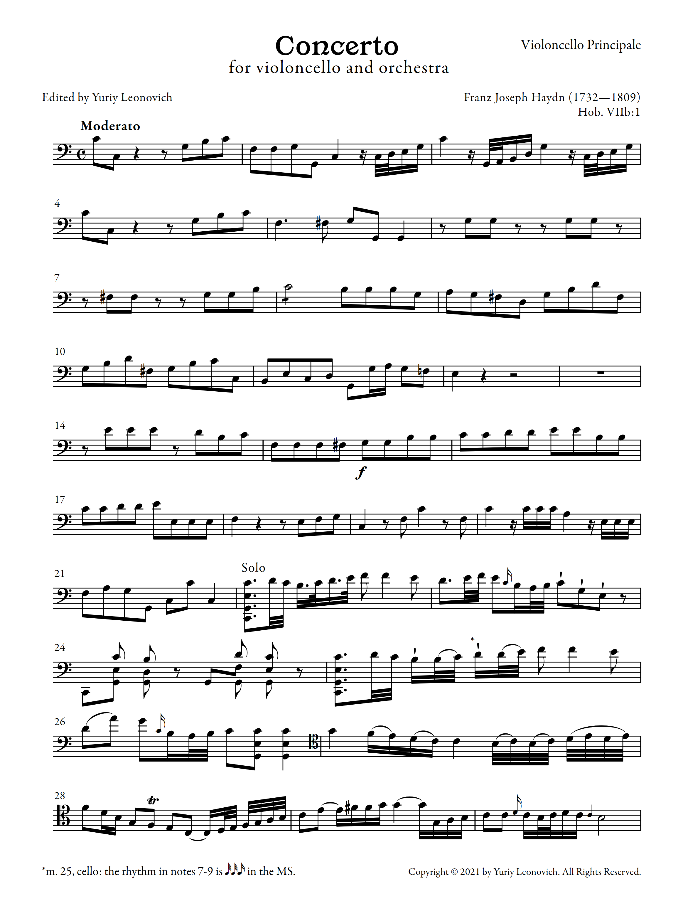 Haydn - Cello Concerto in C major (Urtext, Cello Part) - Yuriy Leonovich