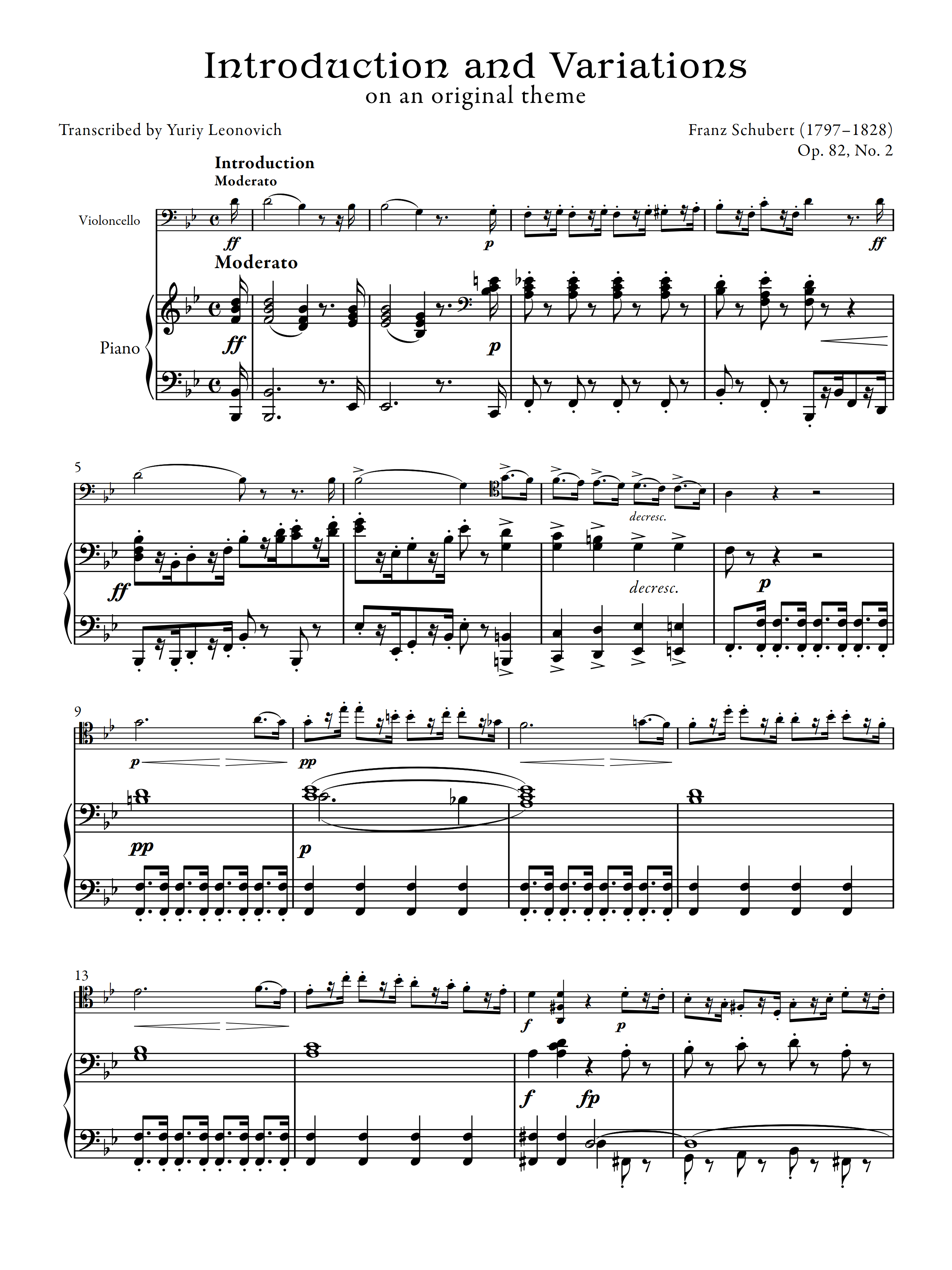 Schubert - Introduction and Variations, Op. 82, No. 2/D. 968a (Transcribed for Cello and Piano ...