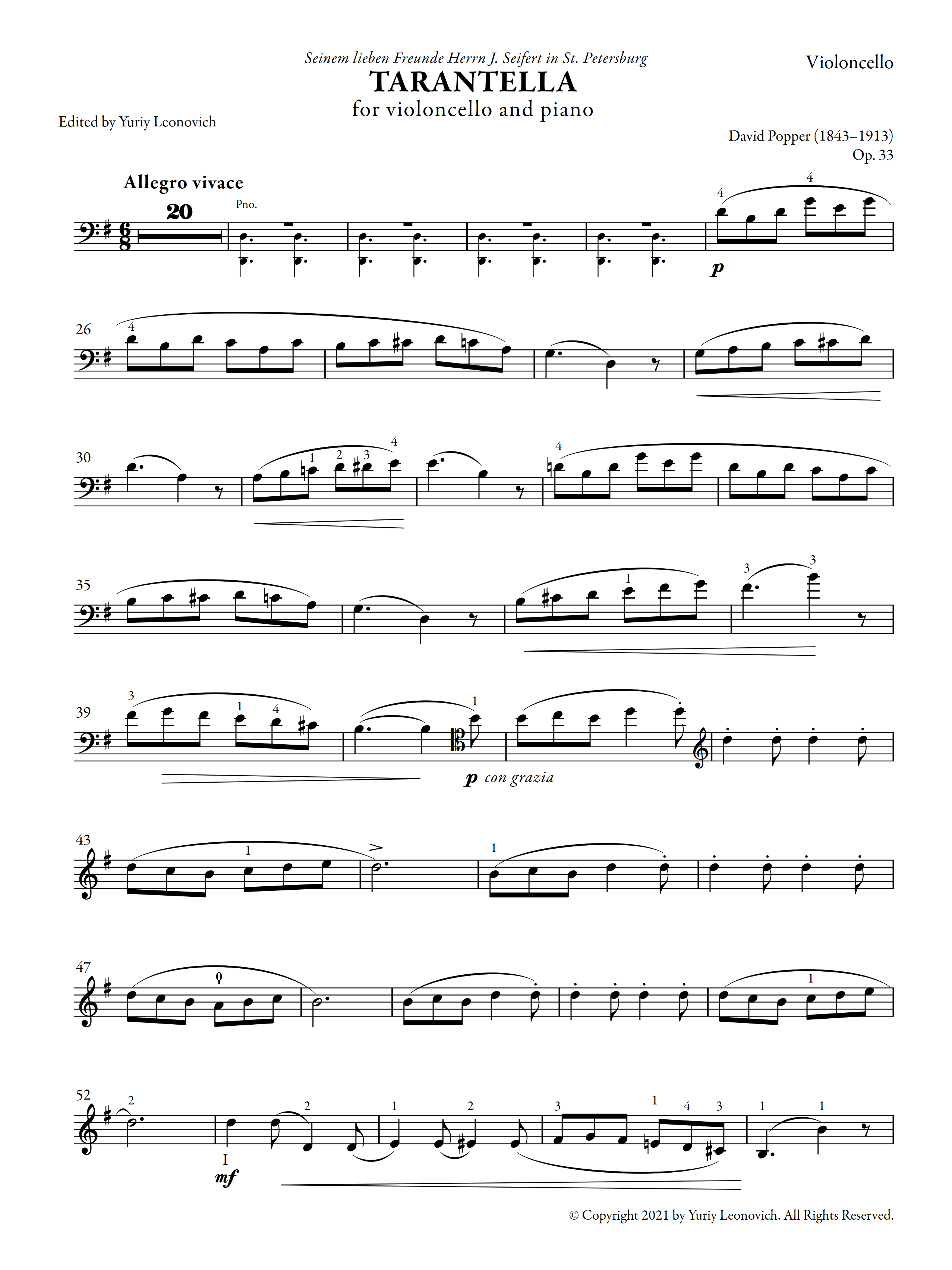 Popper - Tarantella, Op. 33 (Urtext Edition) - Yuriy Leonovich