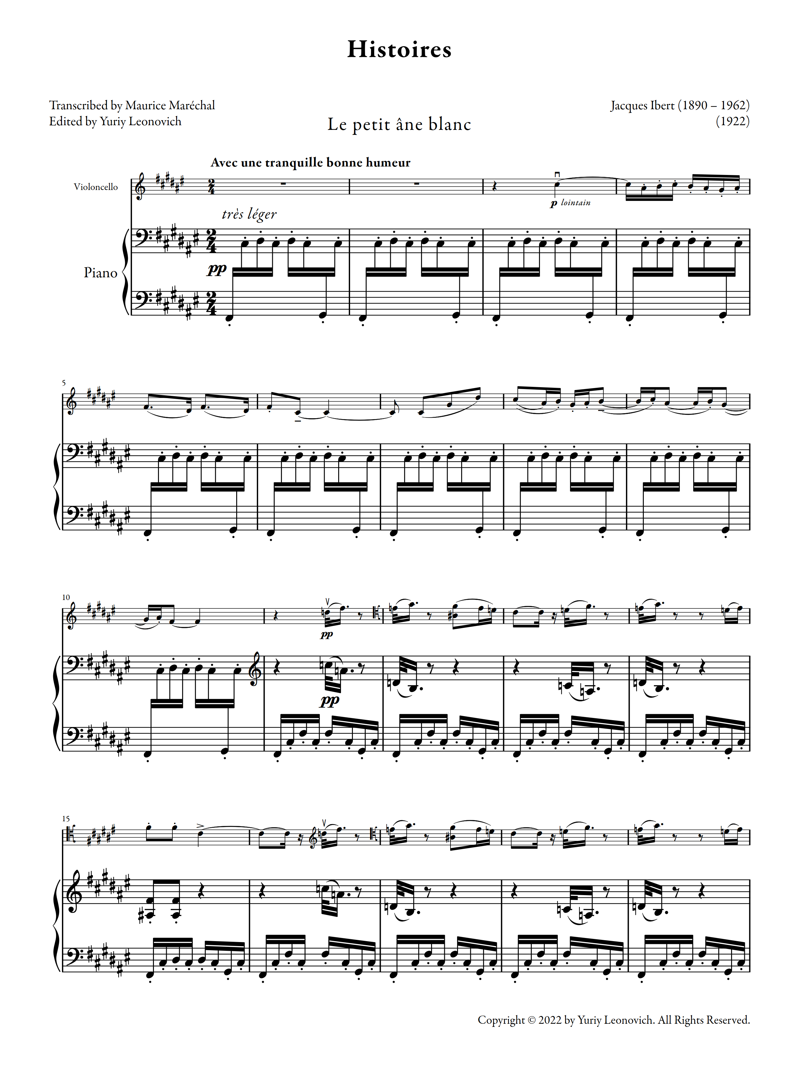 Ibert - Le petit âne blanc (Transcribed for Cello and Piano) - Yuriy ...
