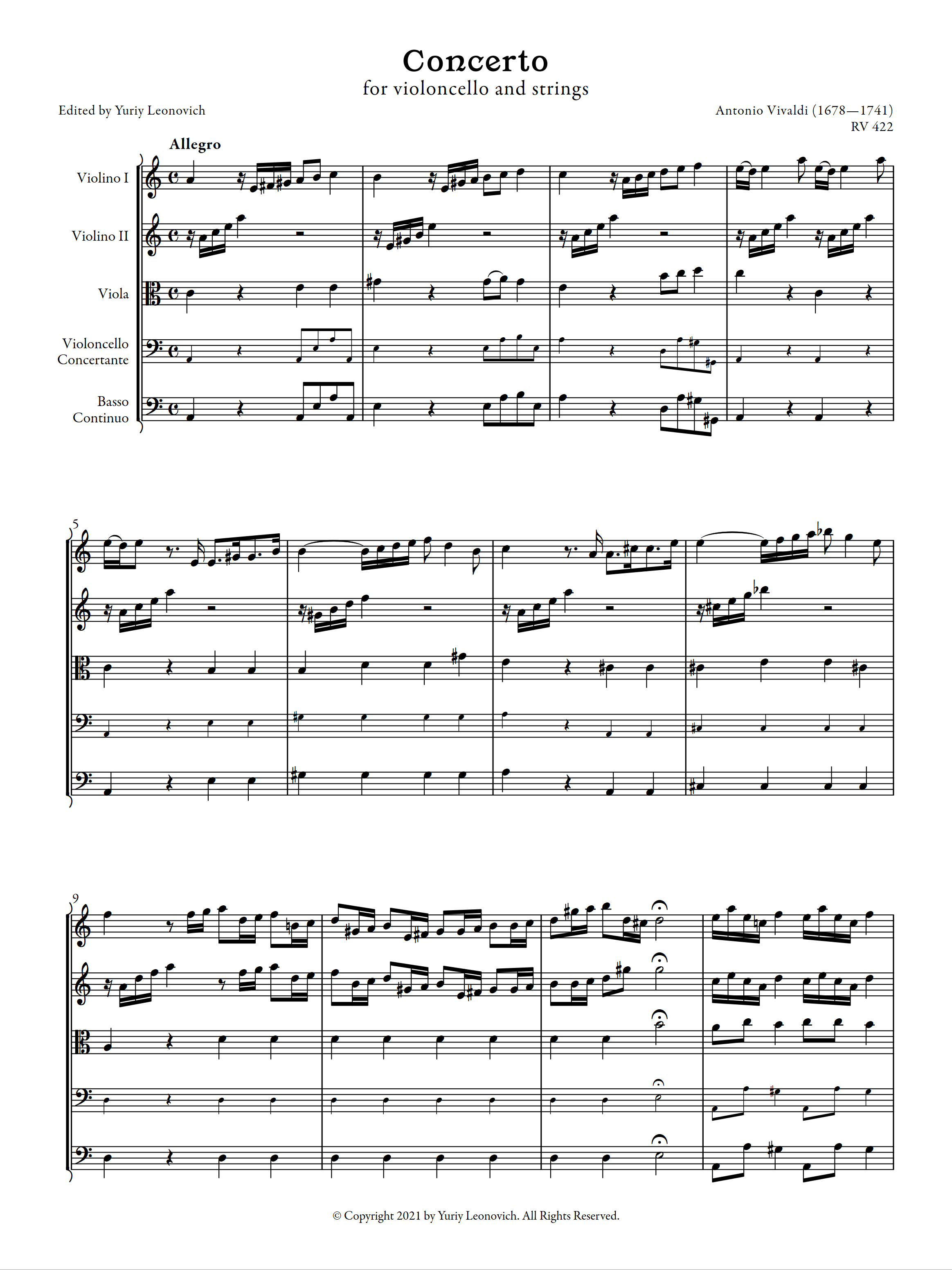 Vivaldi - Cello Concerto in A minor, RV 422 (Urtext Edition) - Yuriy ...