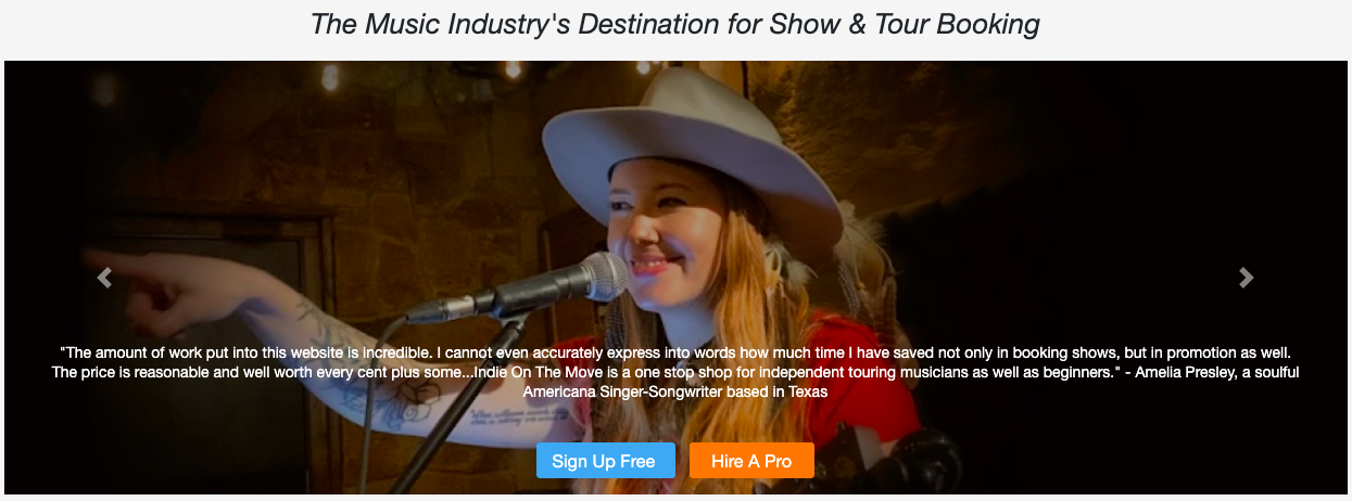 Indie on the Move Features Amelia Presley on Website Home Page