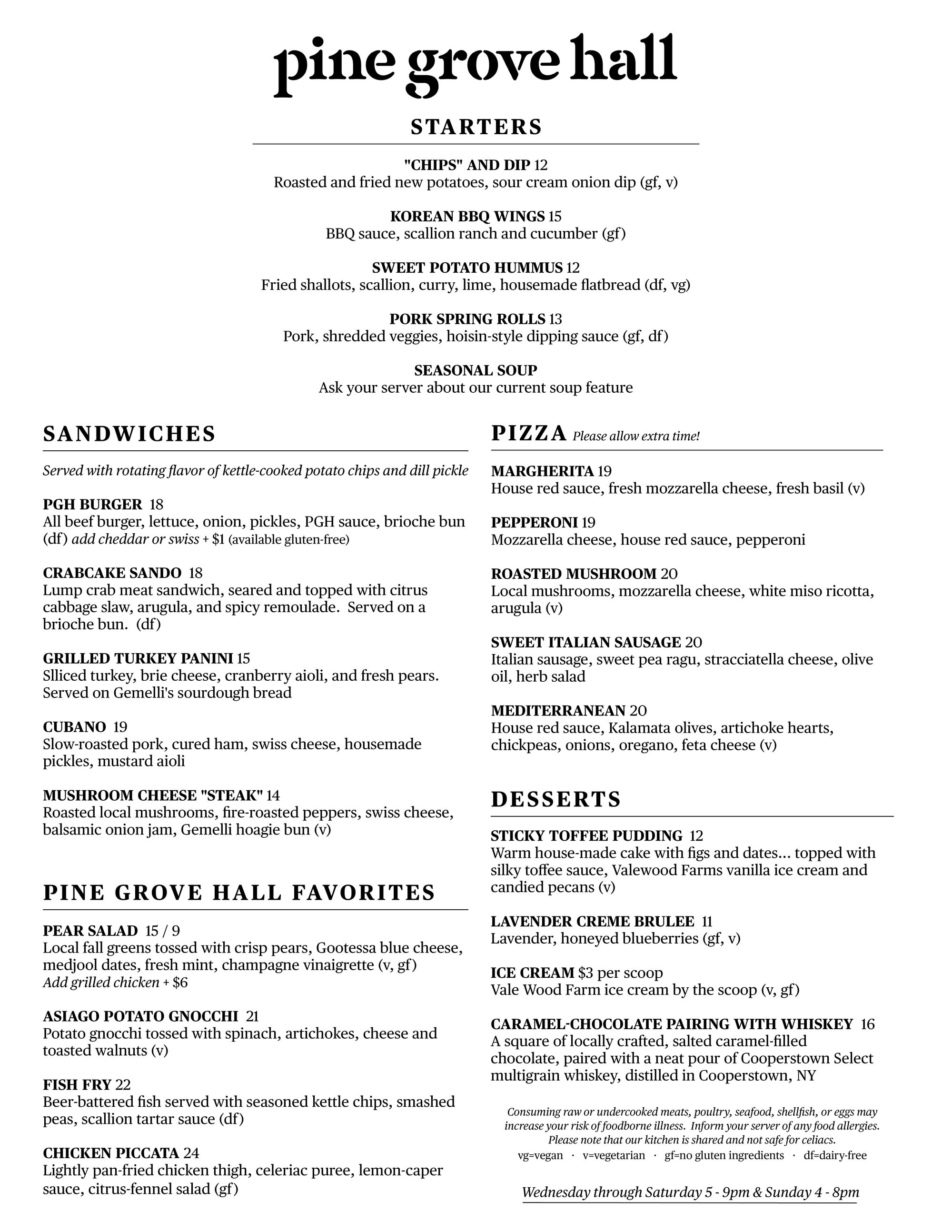 Pine Grove Hall - DINNER