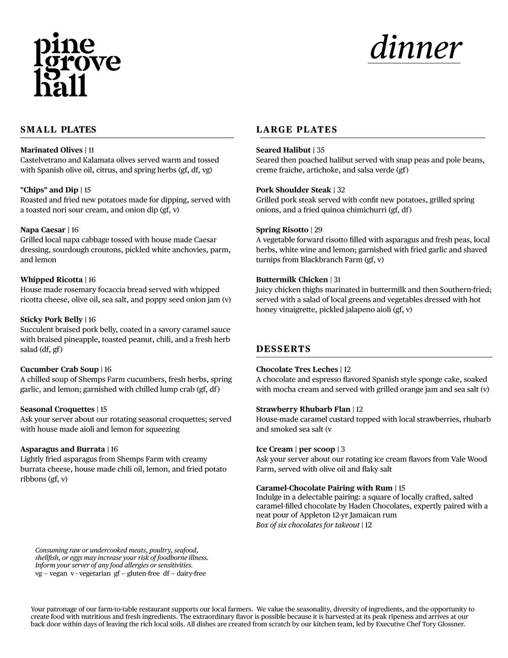Pine Grove Hall - DINNER