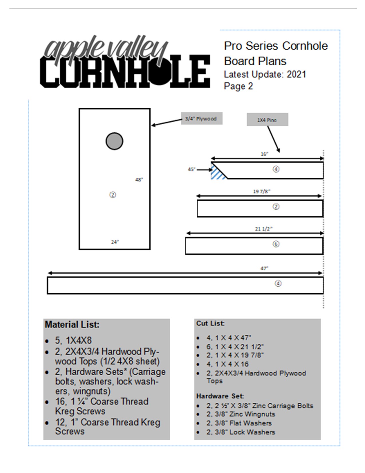 Cornhole Board Downloadable Plans Pro Series - Apple Valley Farm