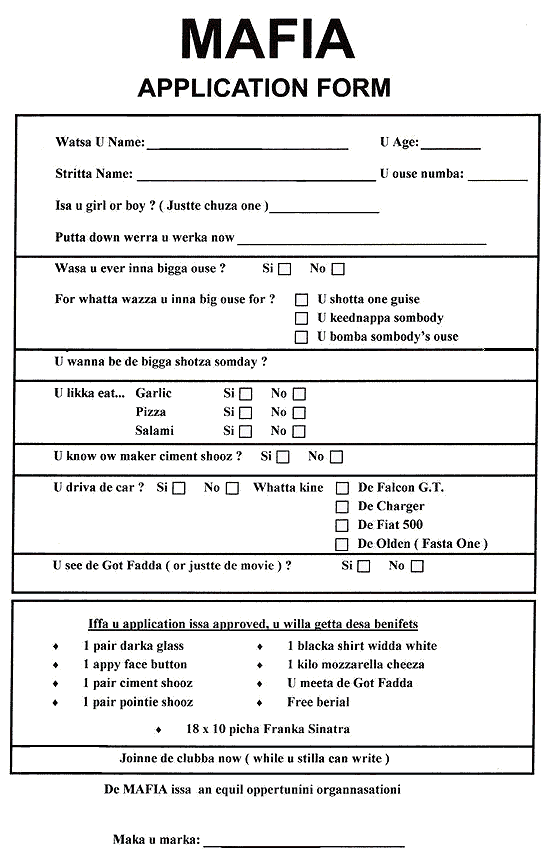 Mafia Application Form