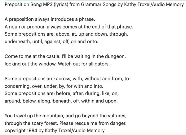 Audio Memory-Kathy Troxel (800)365-SING Educational Music/Books - Grammar