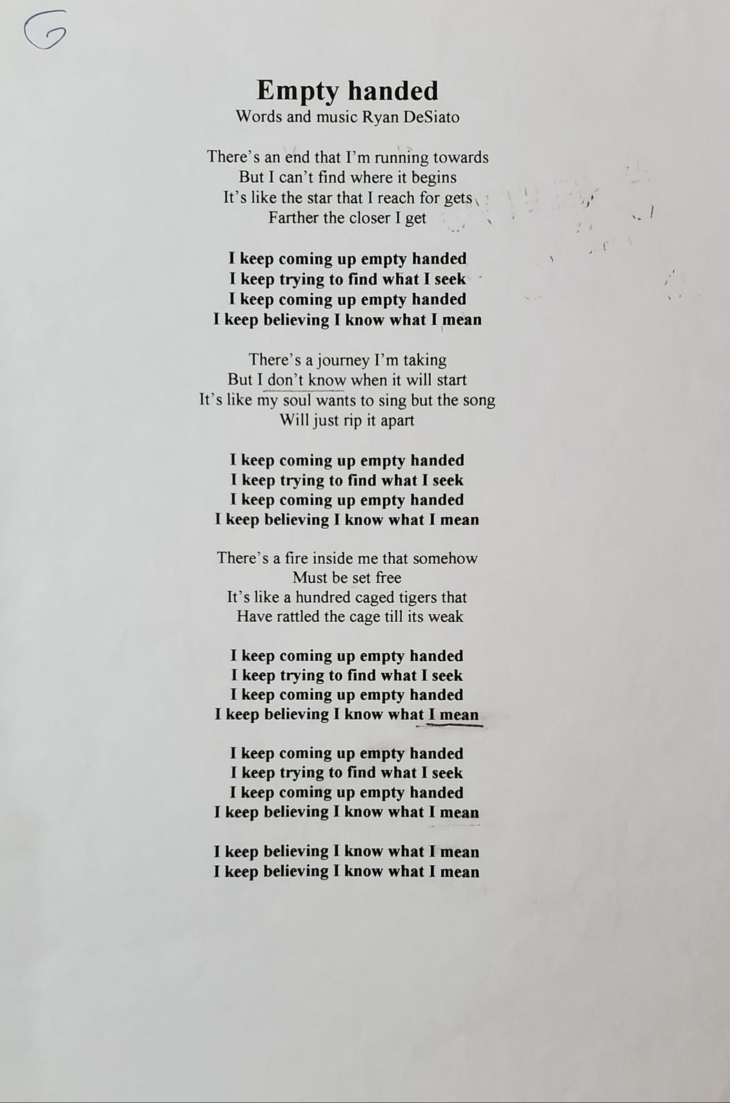 Ryan DeSiato | Lyrics