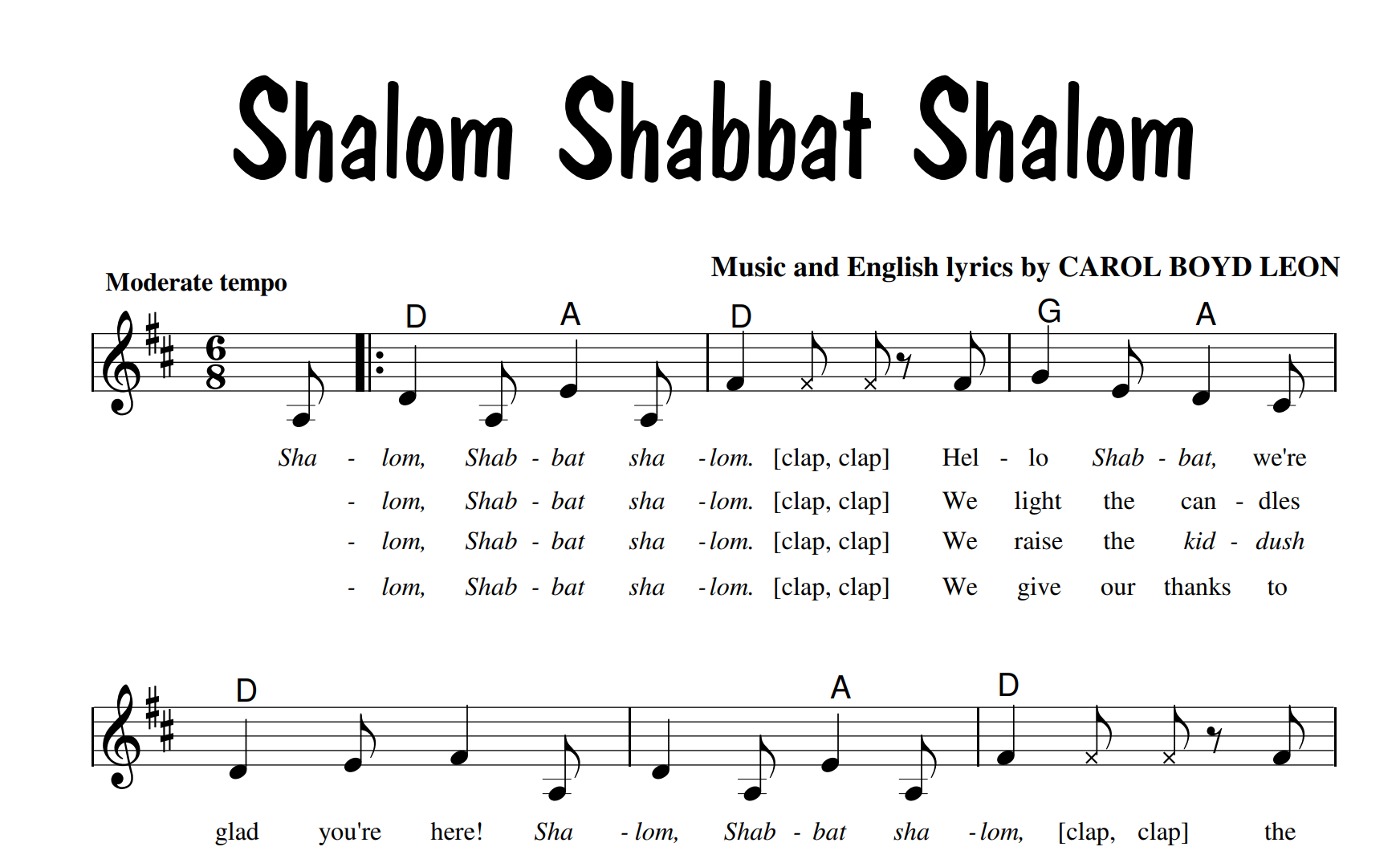 Shalom Shabbat Shalom Sheet Music - Carol Boyd Leon