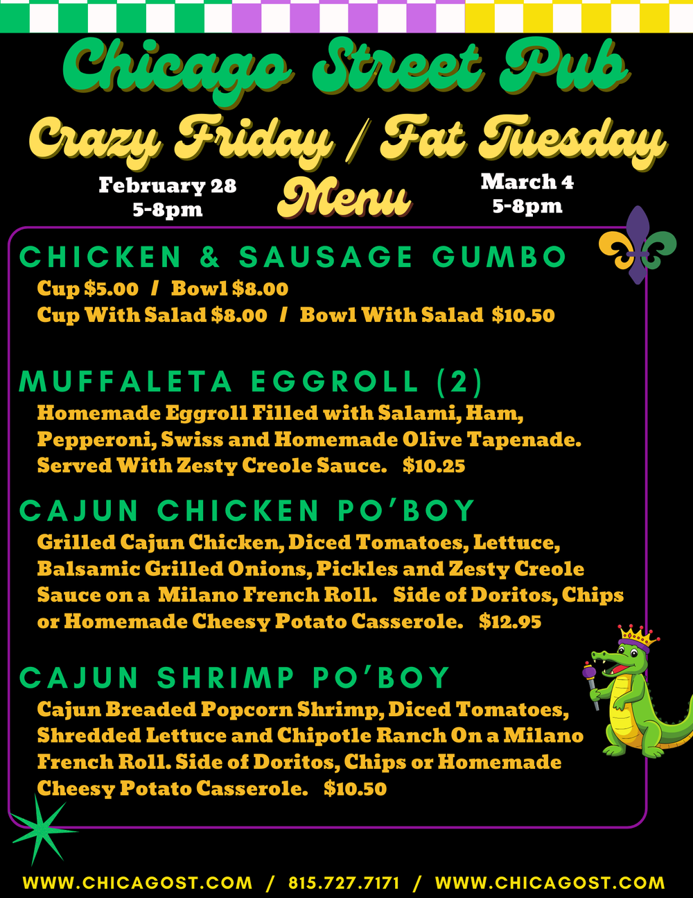 Chicago Street Pub - FOOD MENUS