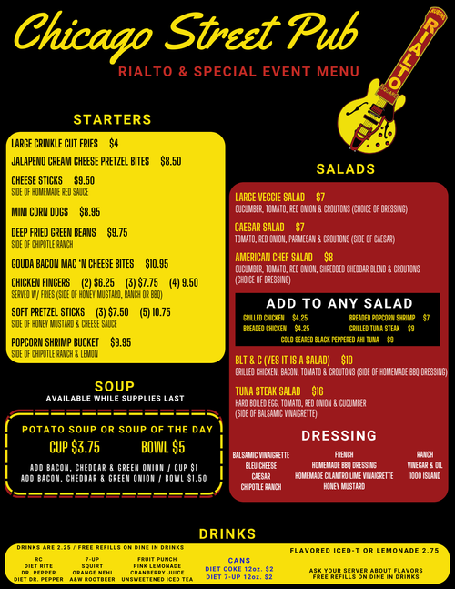 Chicago Street Pub - FOOD MENUS