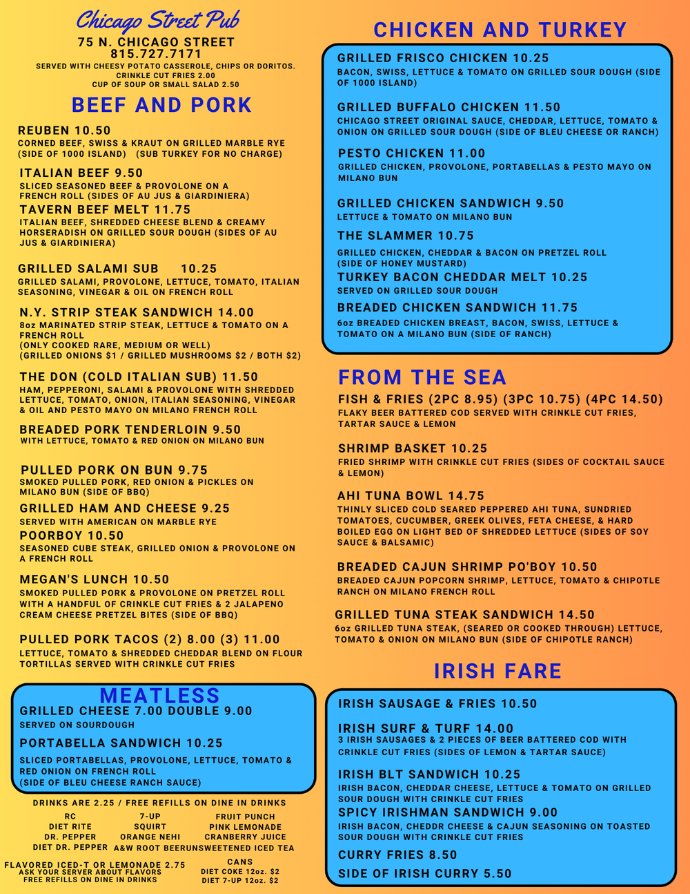 Chicago Street Pub - FOOD MENUS